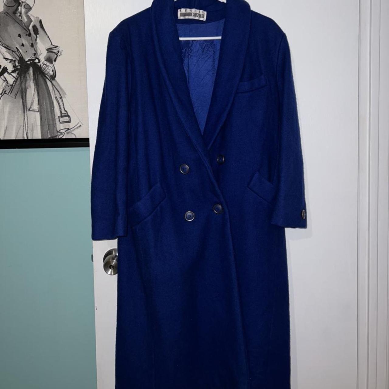 Leslie Fay long, blue winter coat Wool and has gold... - Depop
