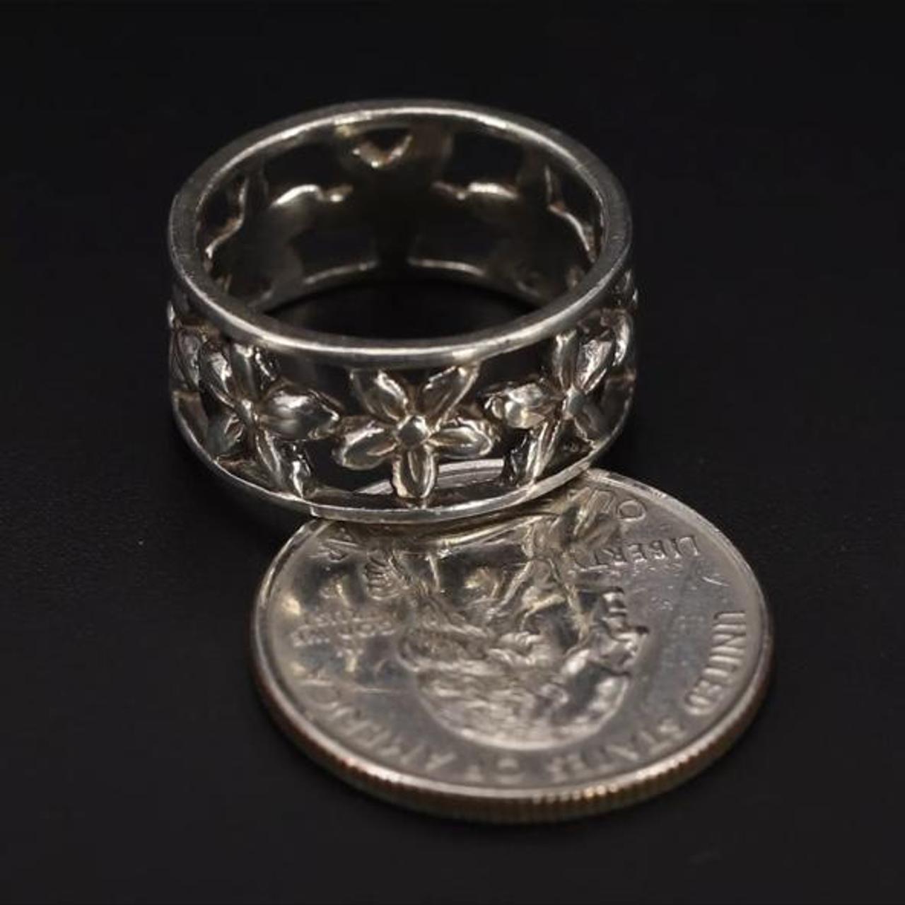 Sterling Silver - Openwork Flower Floral Eternity... - Depop