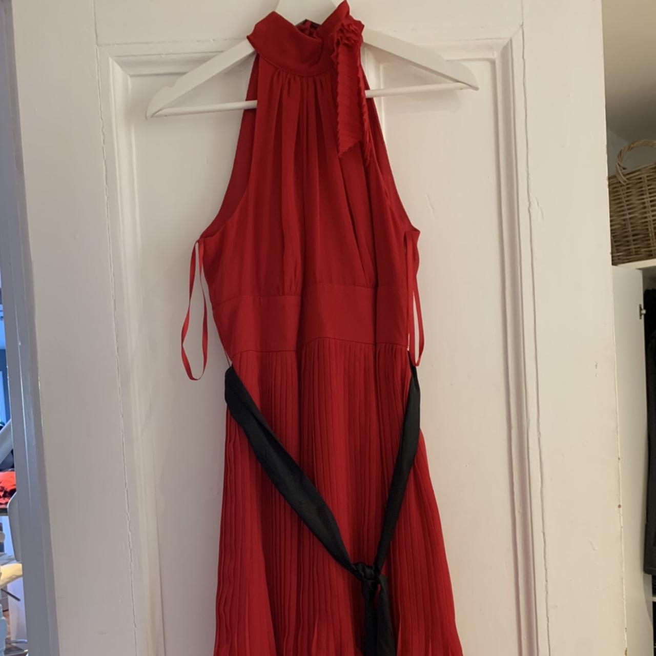 High neck red satin floaty Next dress, size 10,... - Depop
