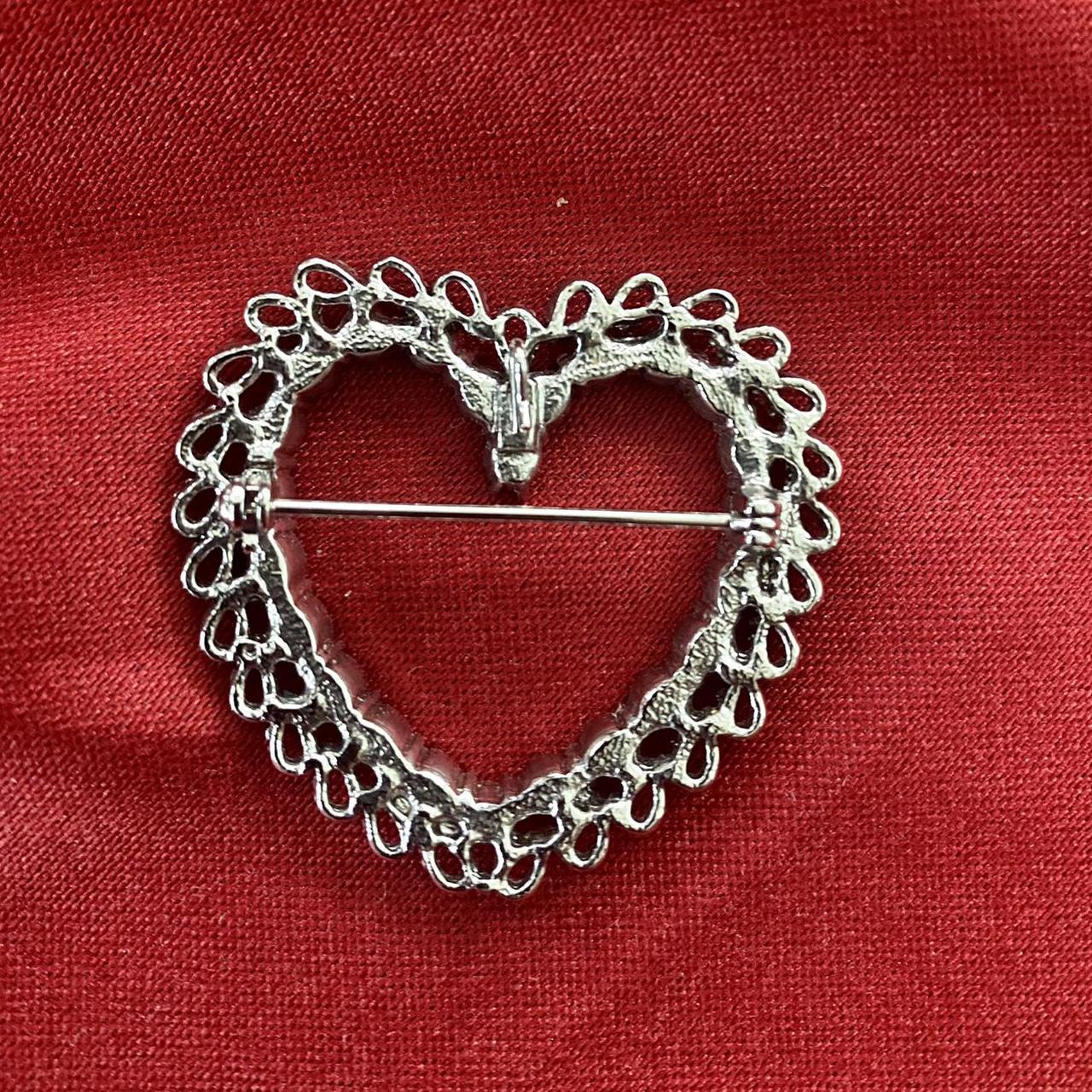 Vintage Rhinestone & Silver Heart Pin/Brooch *... - Depop
