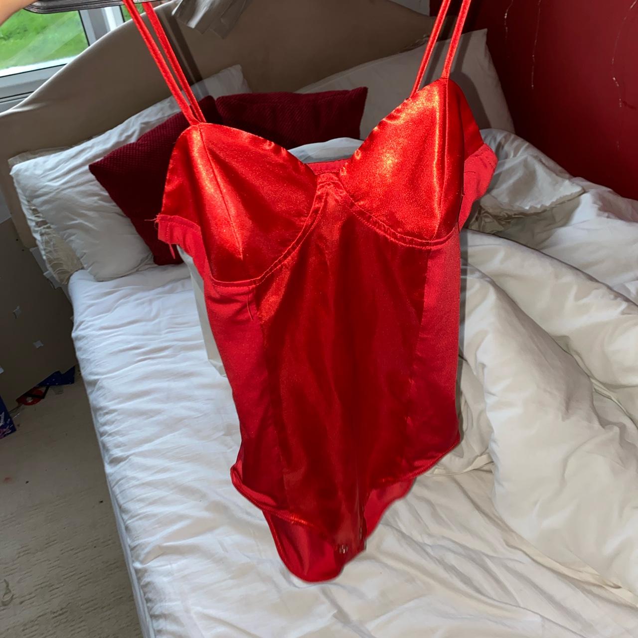 Red satin body suit bought from ASOS. Will fit a... - Depop