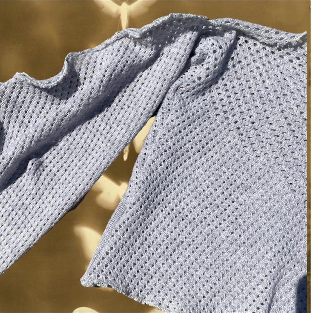 light grey mesh knit off the the shoulder top with... - Depop