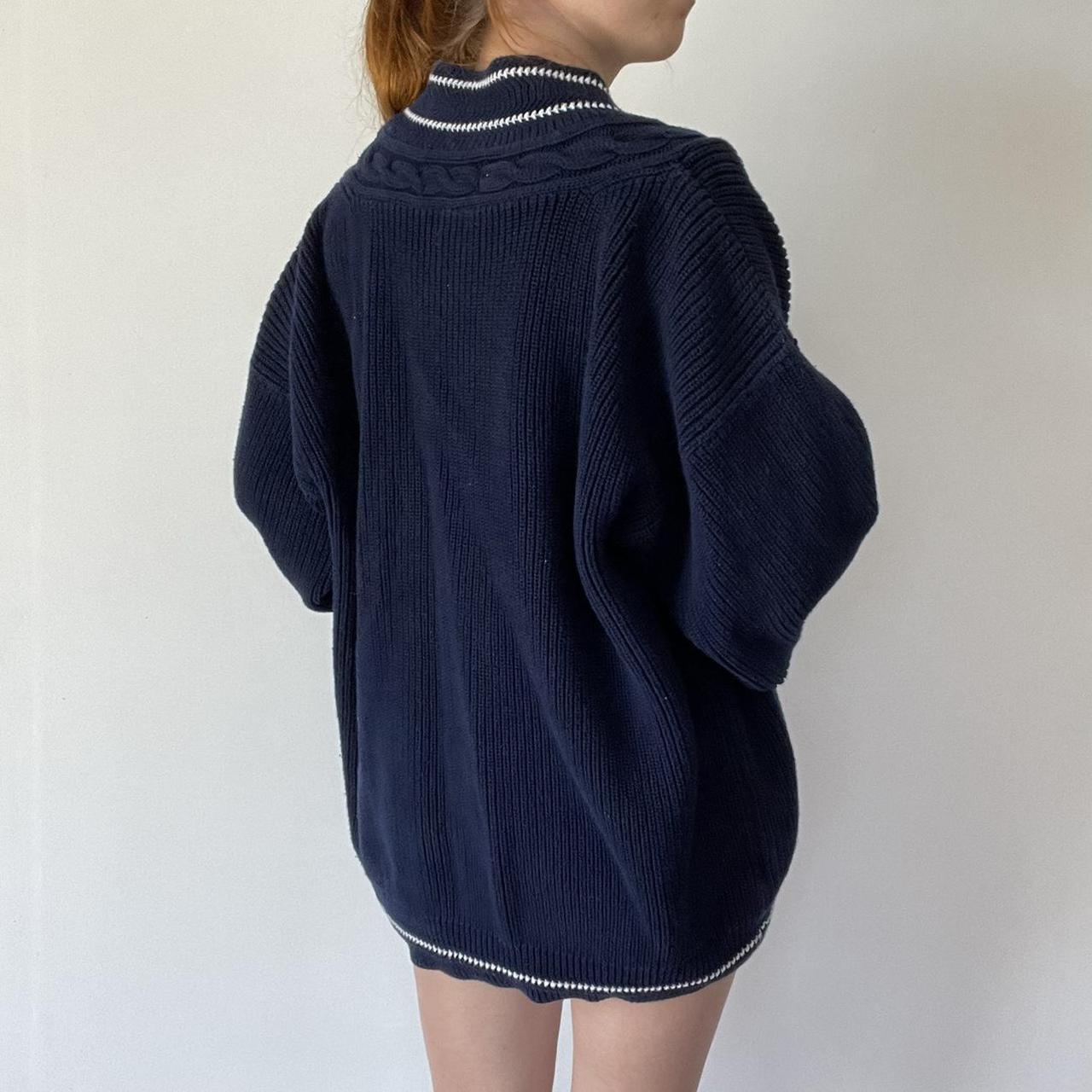 Eddie Bauer Navy Blue Heavy Knit Sweater White Depop