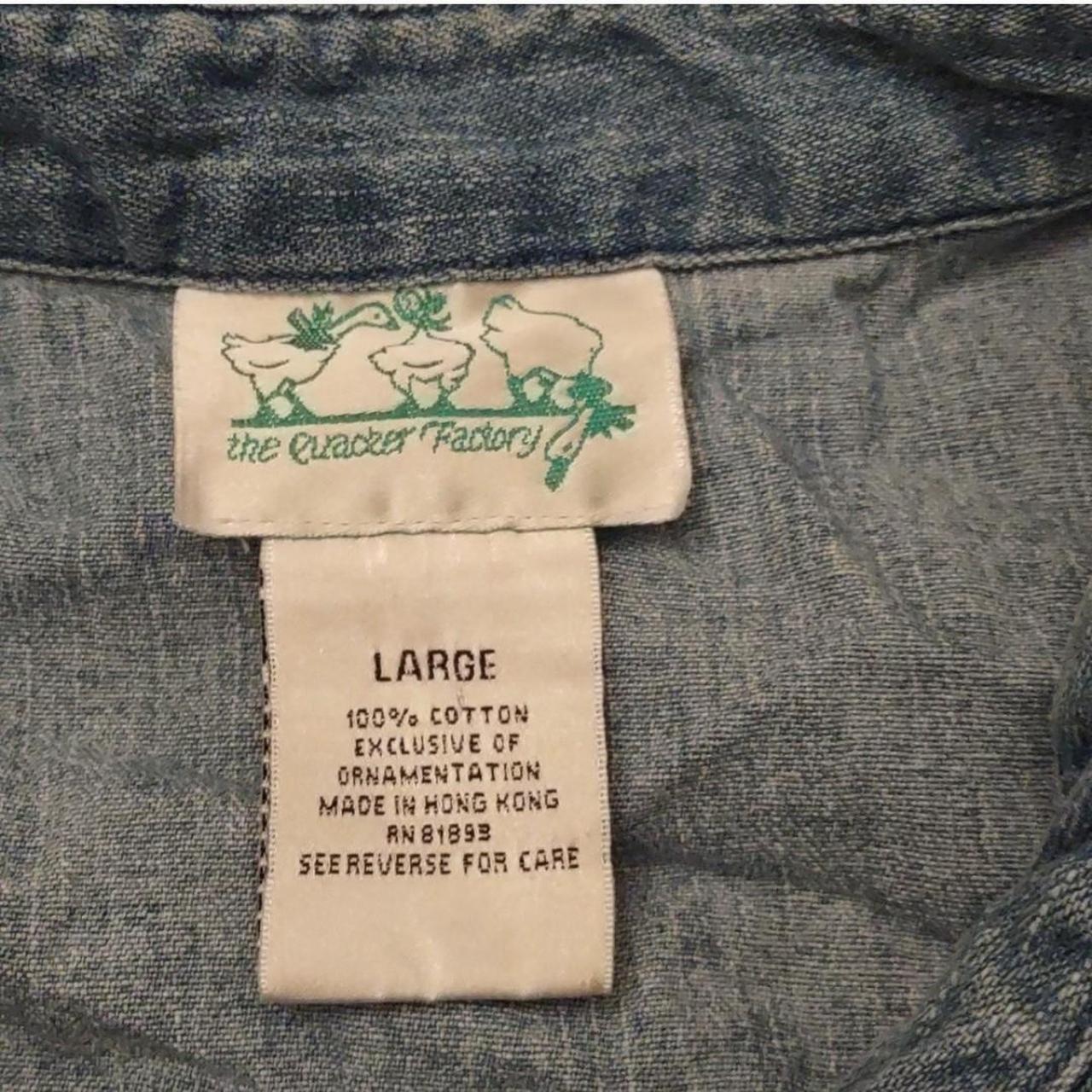 Vintage quacker factory denim button down shirt size... - Depop
