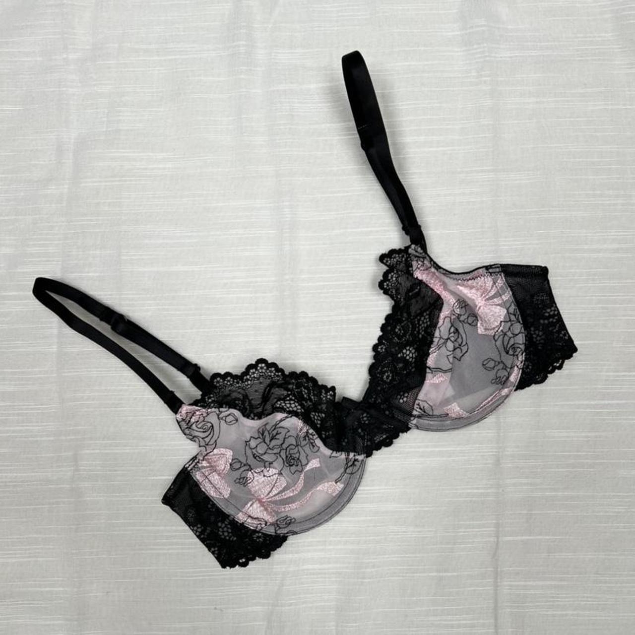Jezebel Women's Black and Pink Bra | Depop