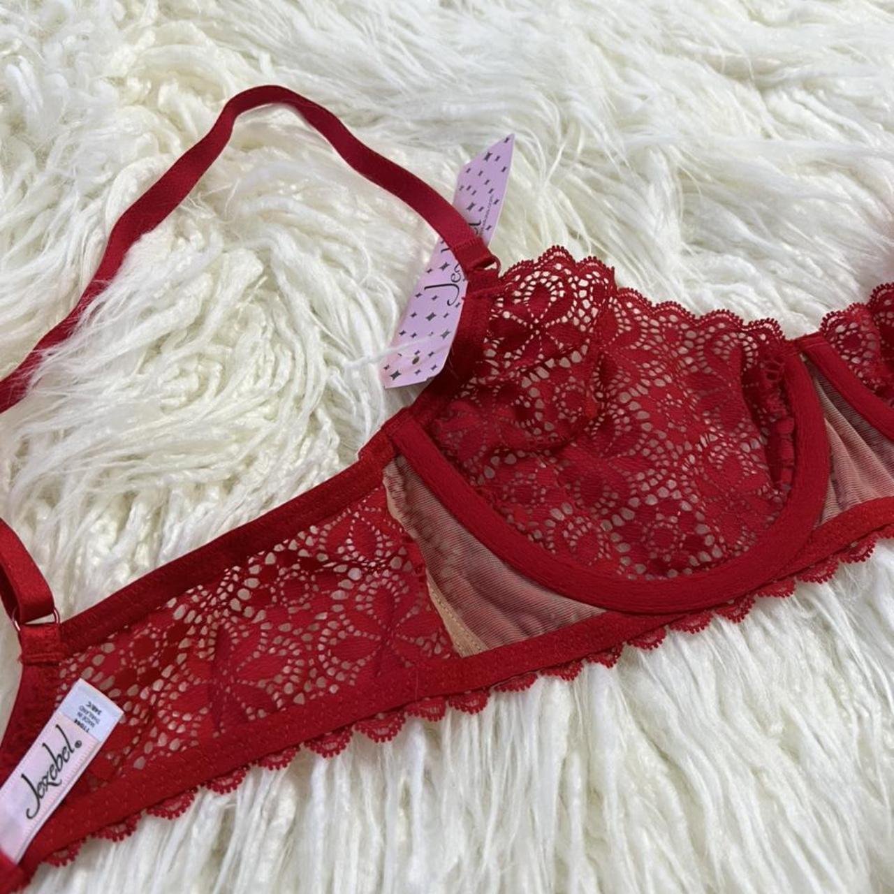 Beautiful, unique lace bra cherry red... - Depop