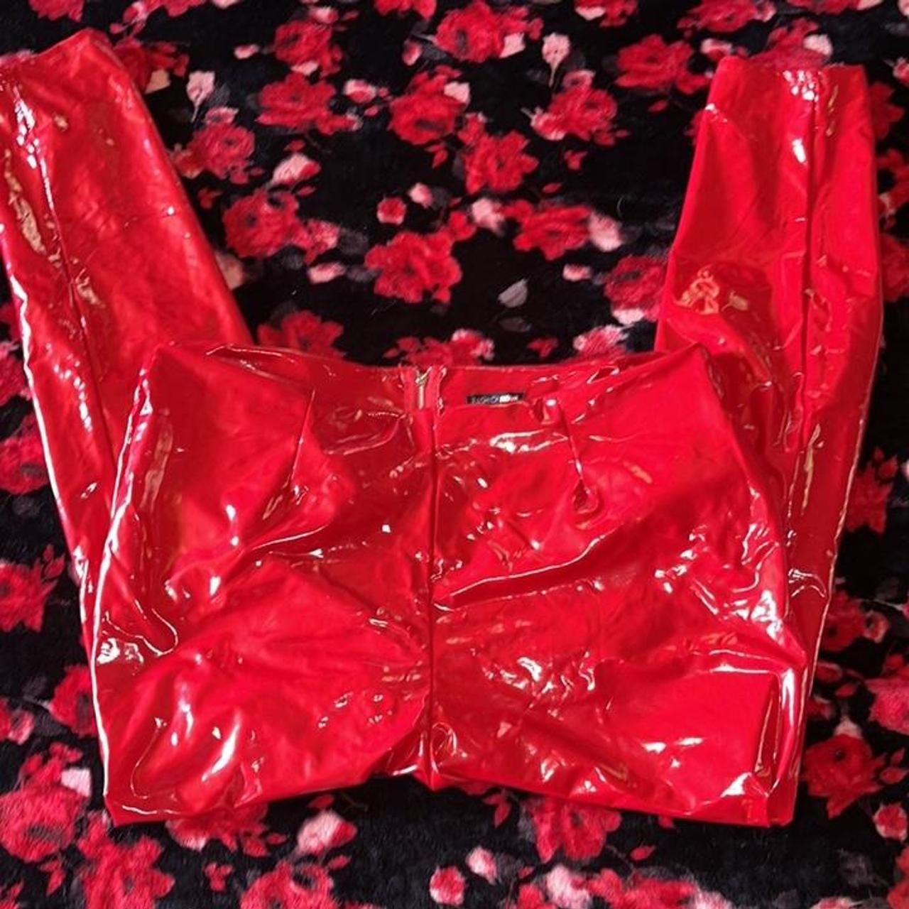 Fashion Nova patent leather red vinyl pants size 1X... - Depop
