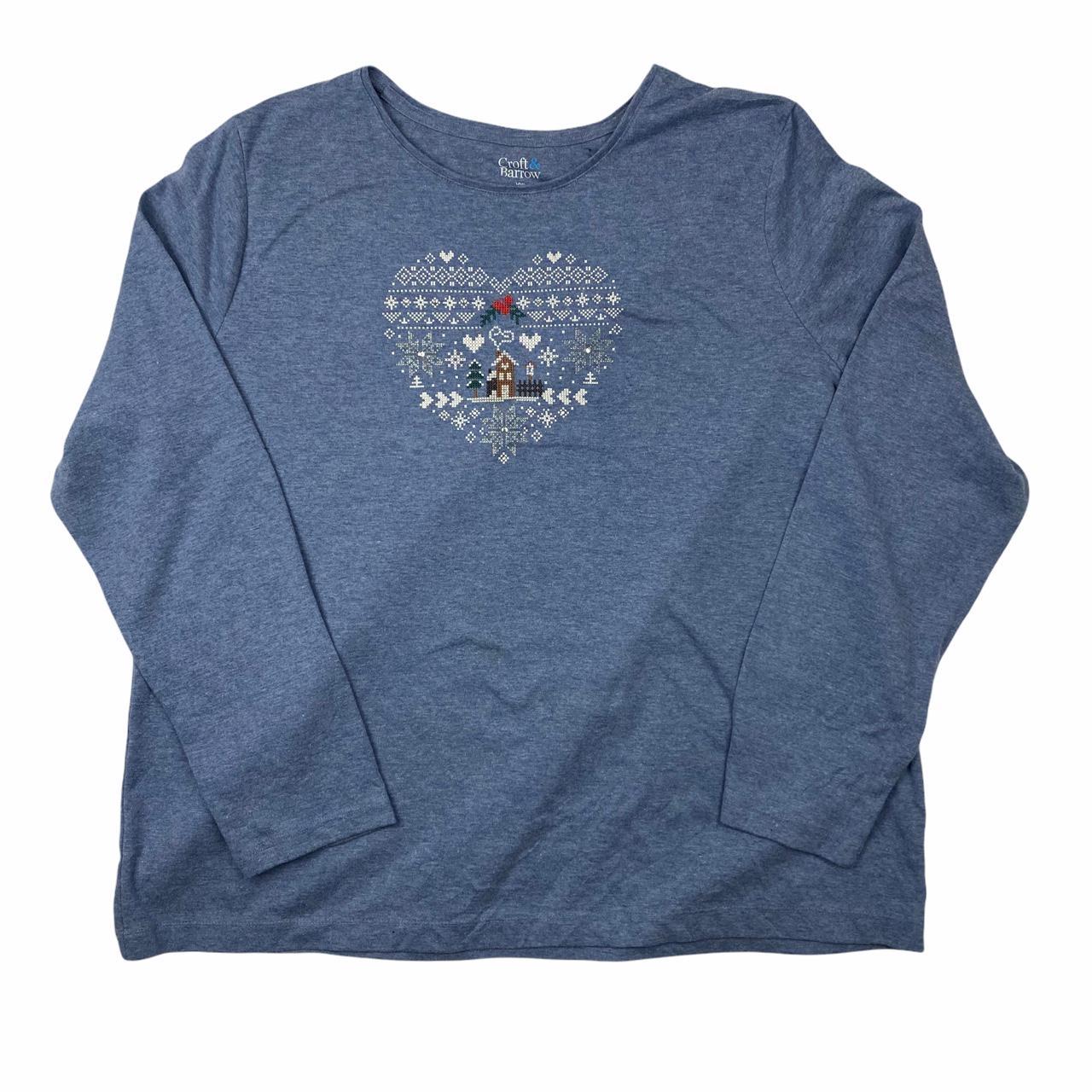 Vintage blue Christmas top Blue embroidered... - Depop