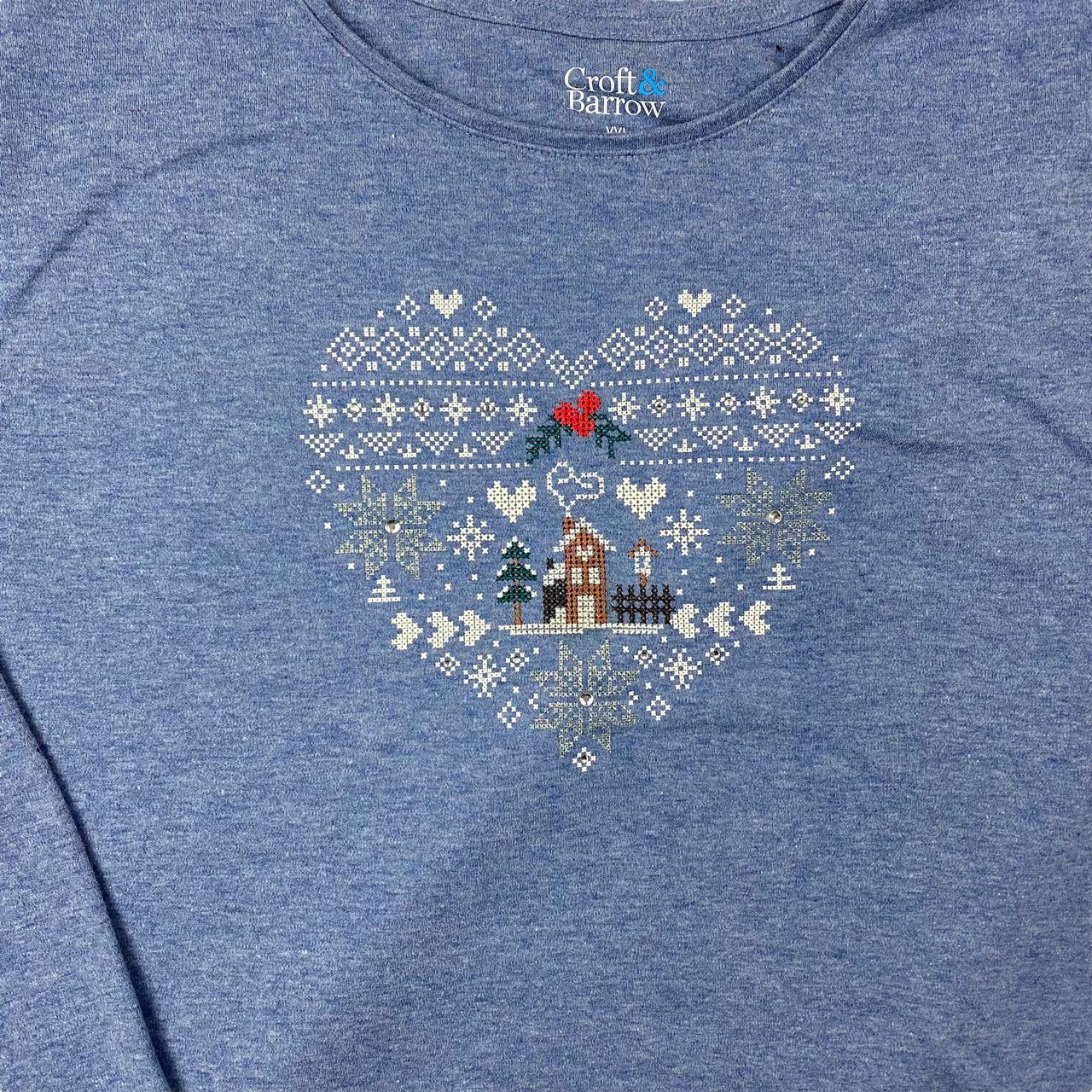 Vintage blue Christmas top Blue embroidered... - Depop