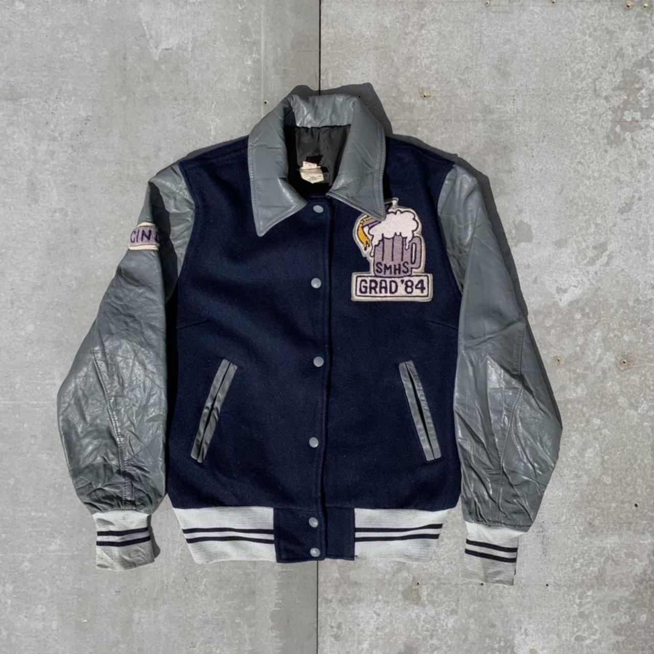 Swick vintage varsity jacket in navy/ grey with... - Depop