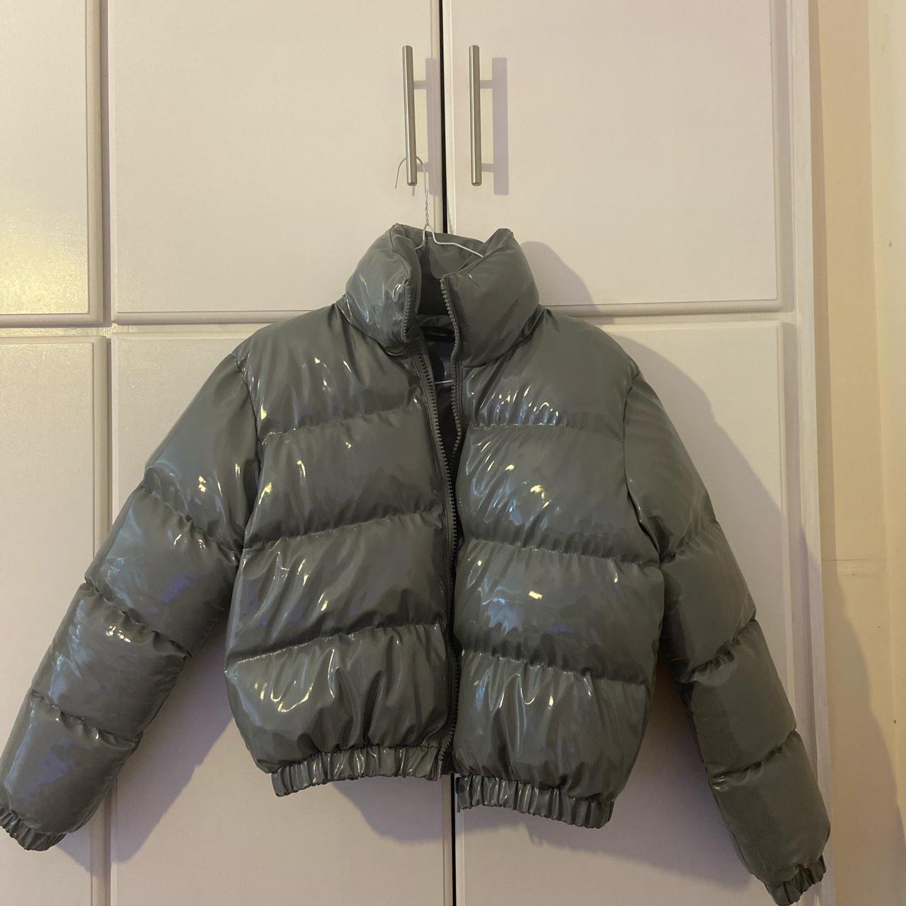 Grey latex puffer jacket Bought from a boutique for... - Depop
