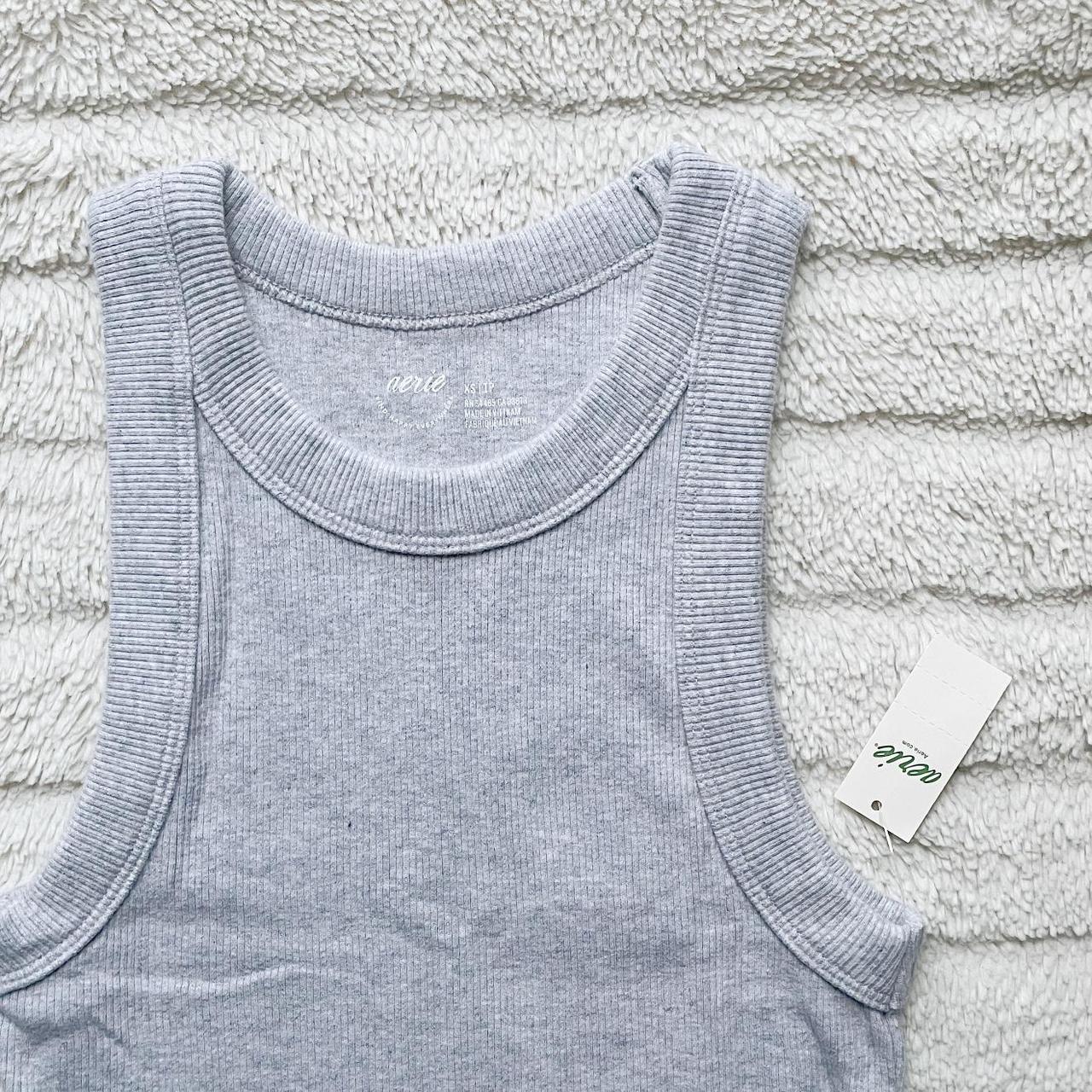 High Neck Ribbed Tank Top in Light Grey Brand new... - Depop
