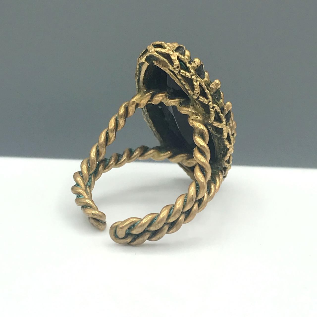 West Germany Ring, Vintage Jet Black Art Glass,... - Depop