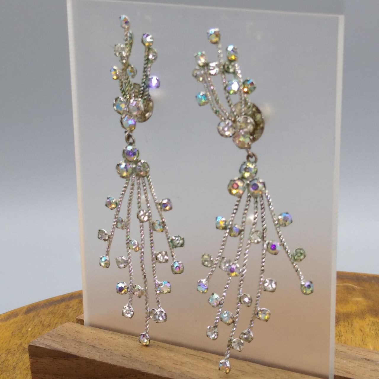 Maximum Sparkle AB Crystal Spray Earrings, Vintage... - Depop