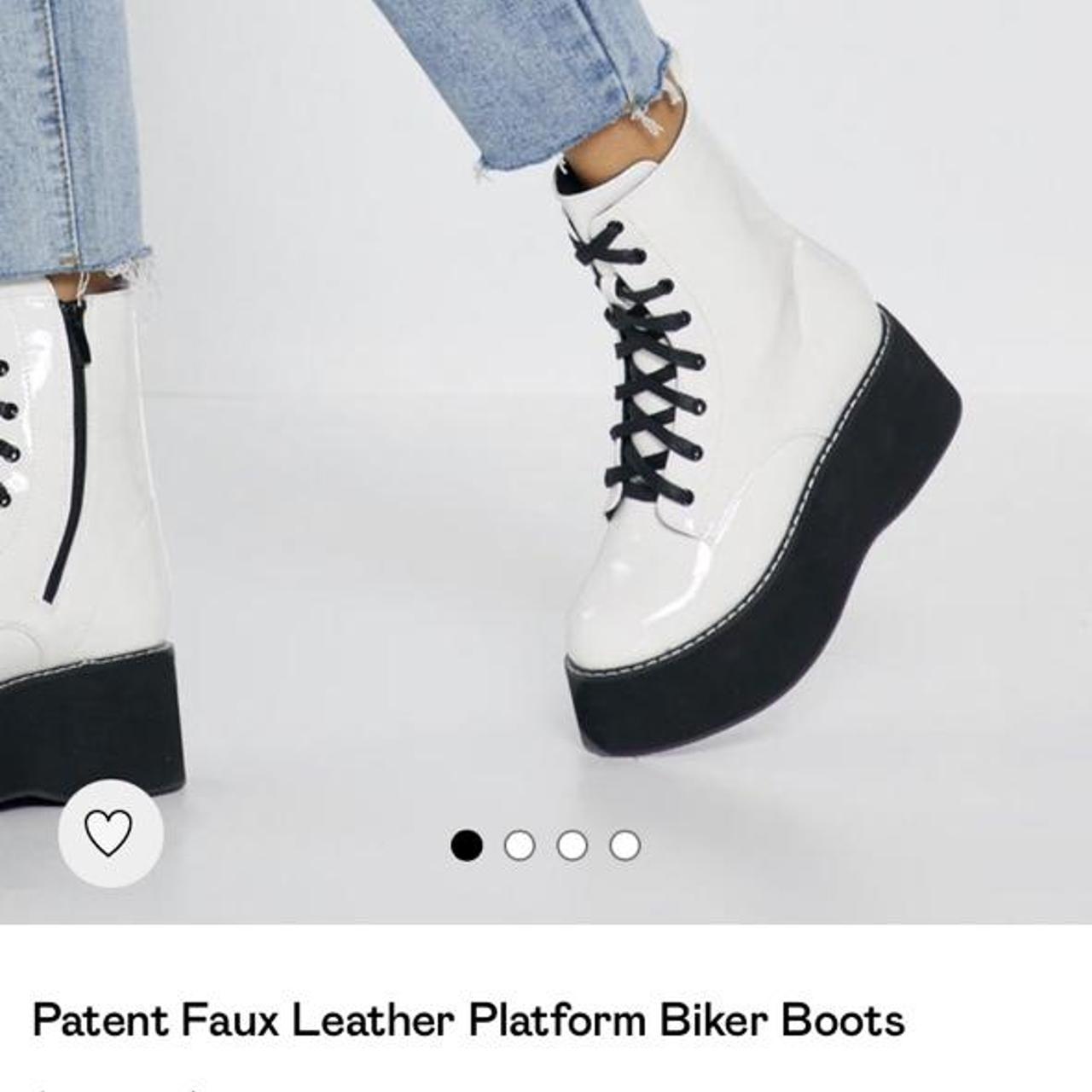 white boots 3 inch platform womens size 7 mens... - Depop