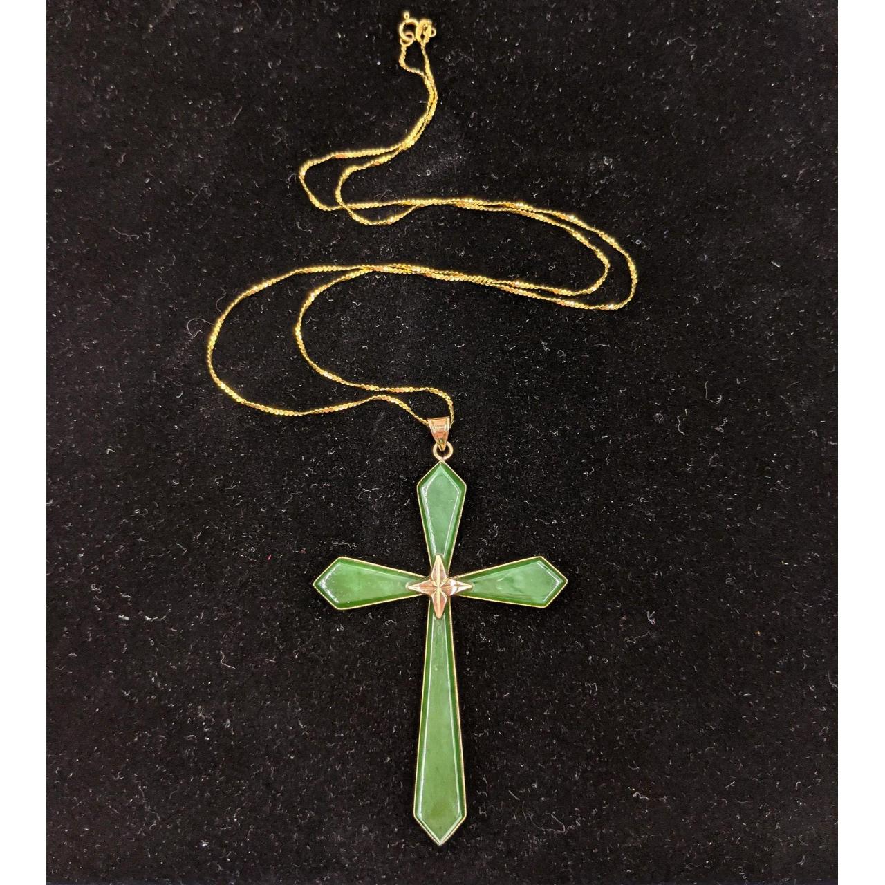 Large Vintage 14k Jade Cross Necklace and the... - Depop