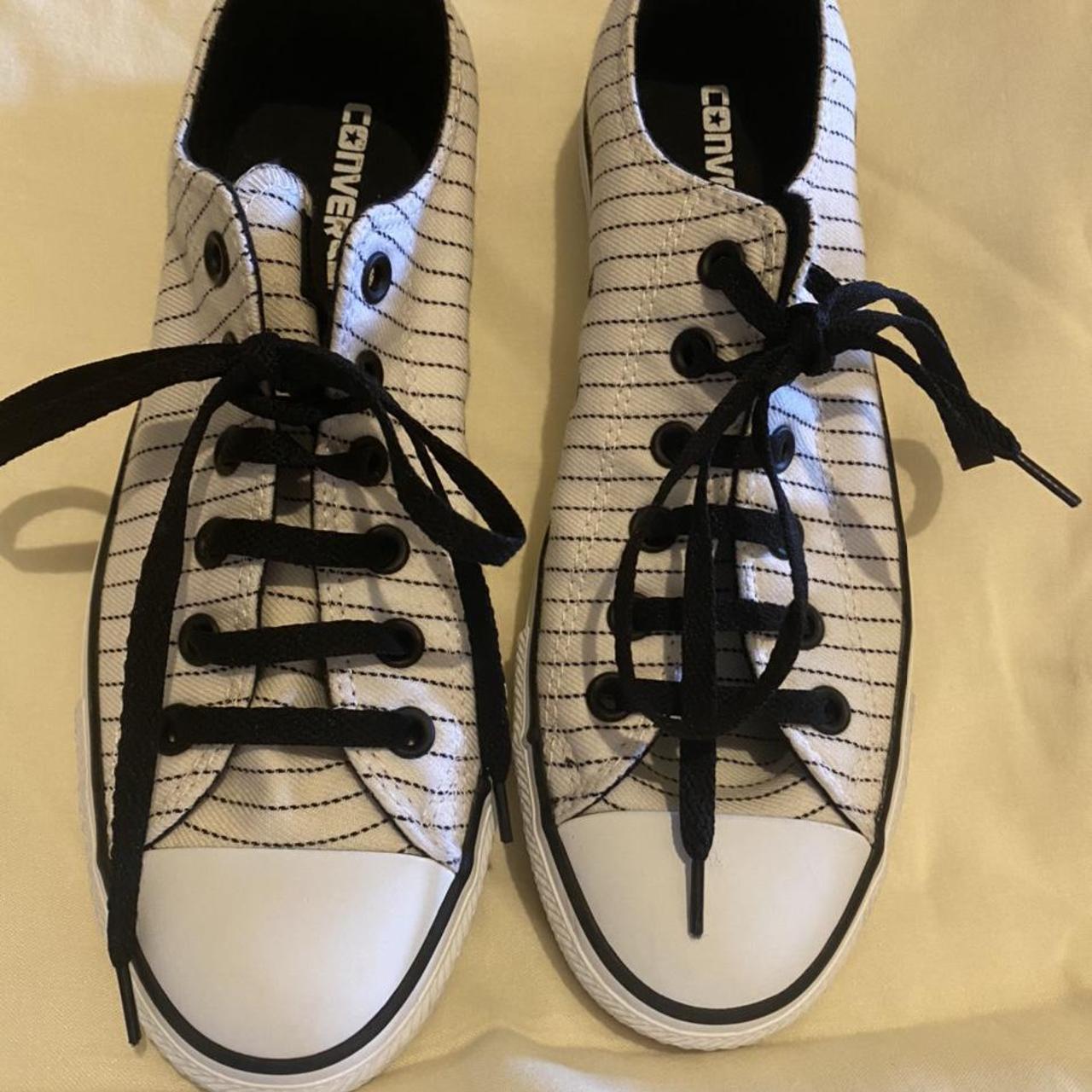cute white and black striped converse. barely worn.... - Depop