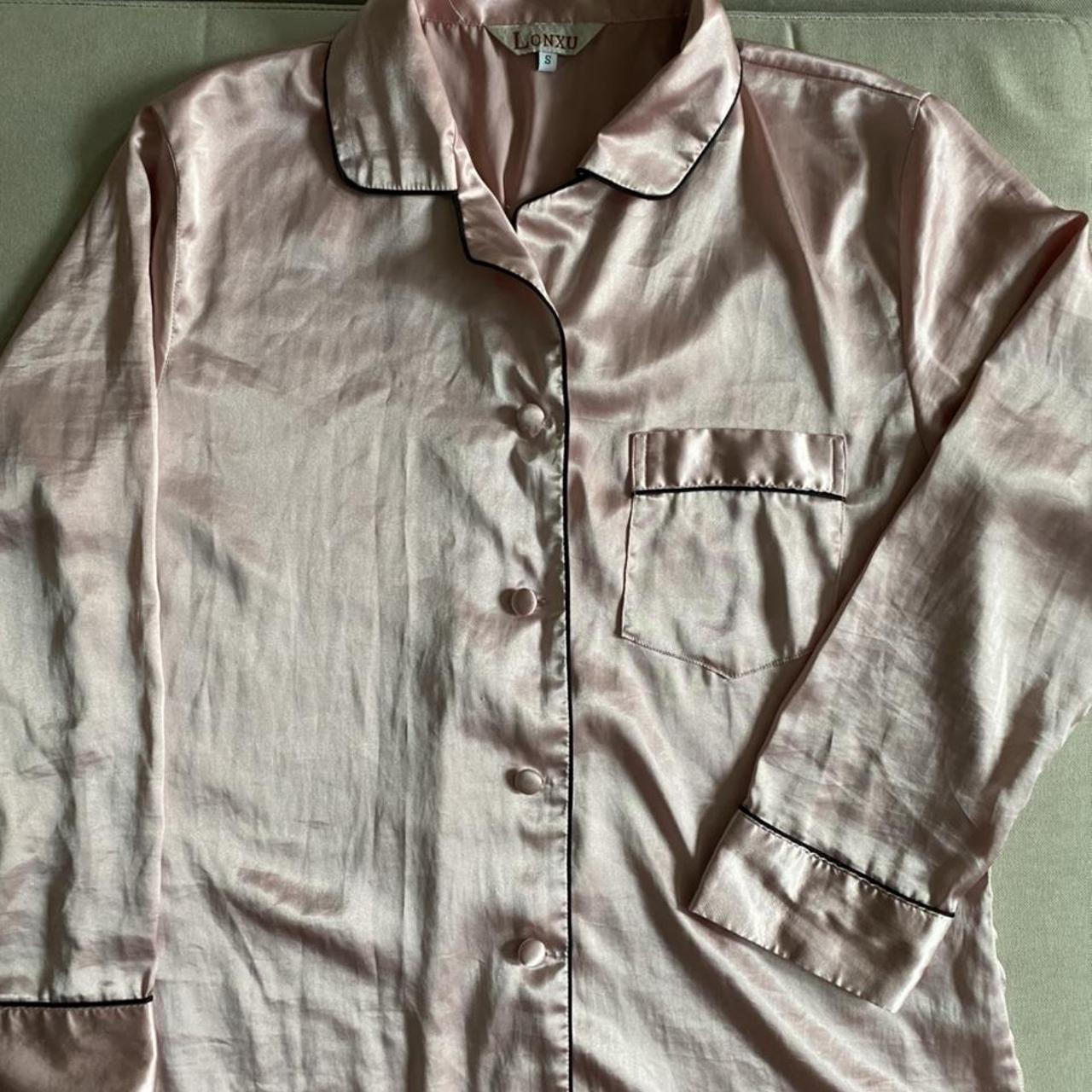 Pink satin polyester pj top! Soft cozy fabric... - Depop