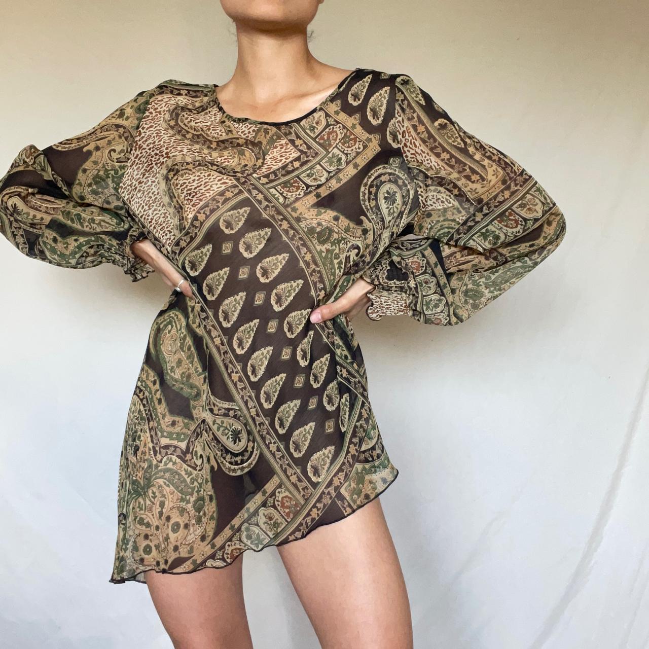 Boho Print See-Through Dress Details Casual... - Depop