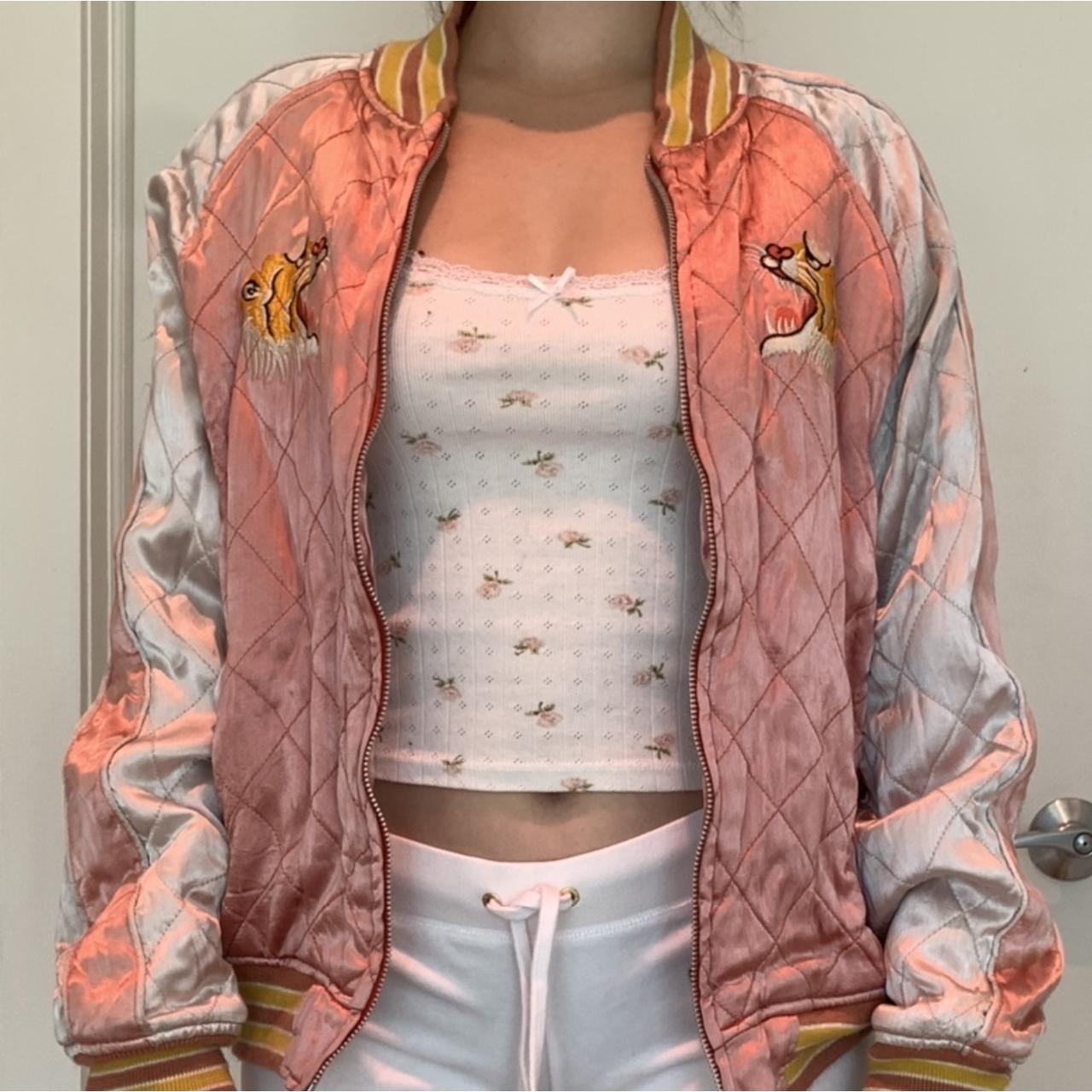 RARE vintage silk Japanese bomber jacket in pink and... - Depop