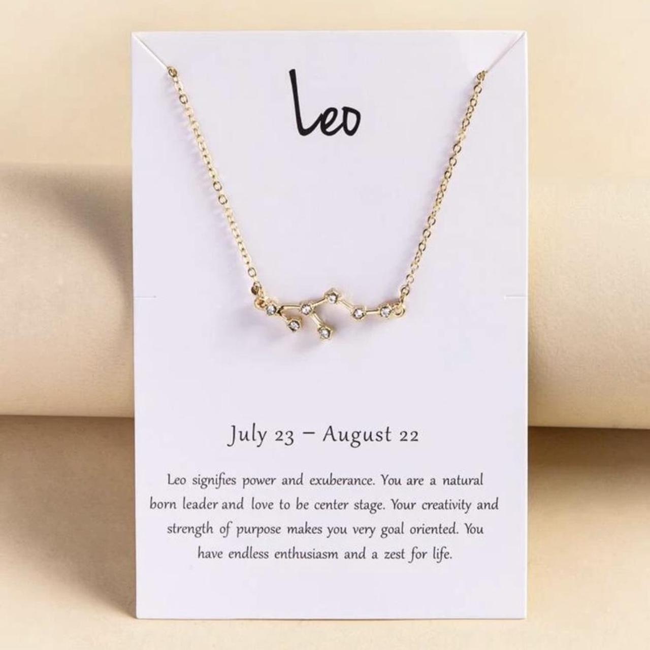 Leo zodiac sign charm rhinestone pendant necklace in... | Depop