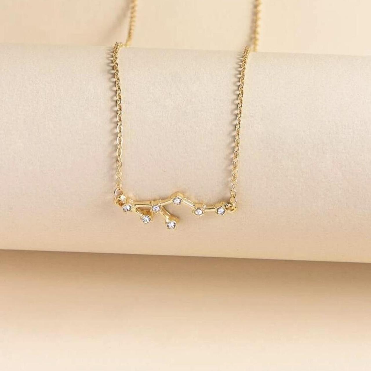 Leo zodiac sign charm rhinestone pendant necklace in... | Depop