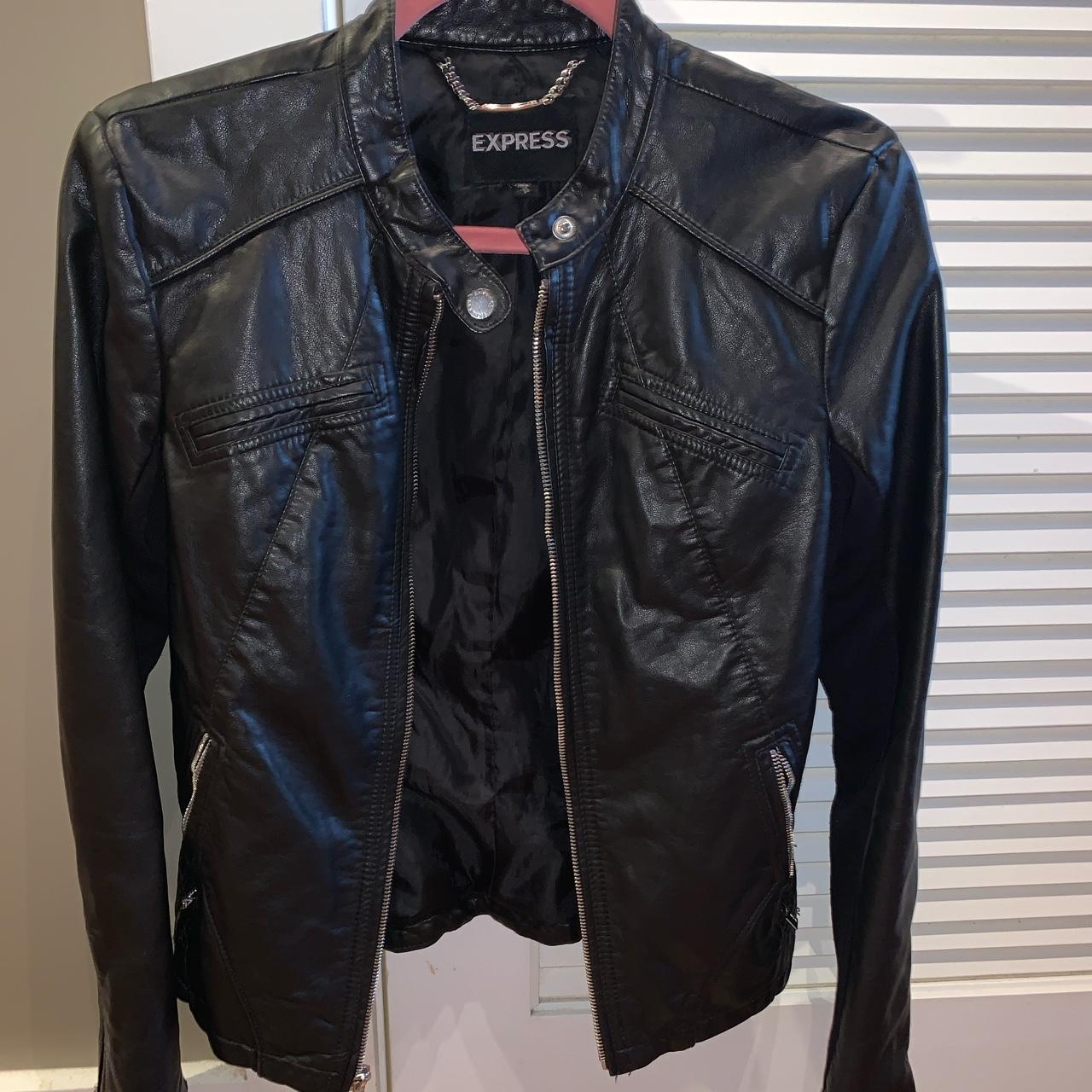 express leather jacket inside of sleeves and sides... - Depop