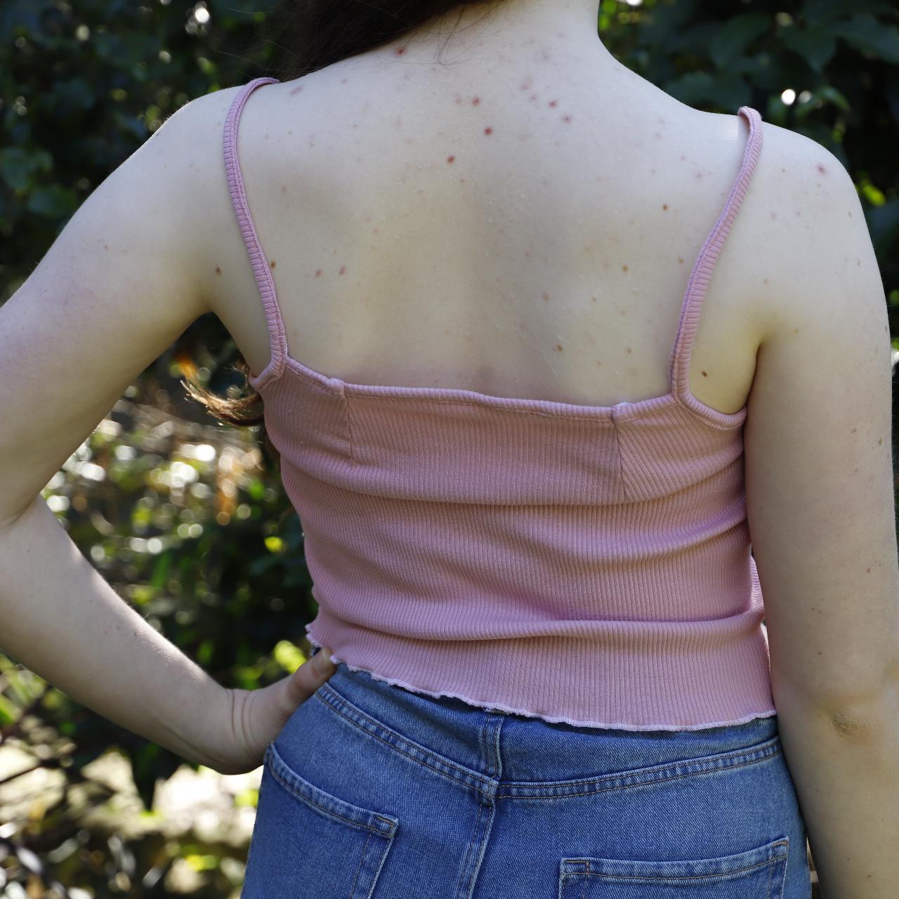 Pink Singlet Top with Lettuce Hem To fit: Bust -... - Depop