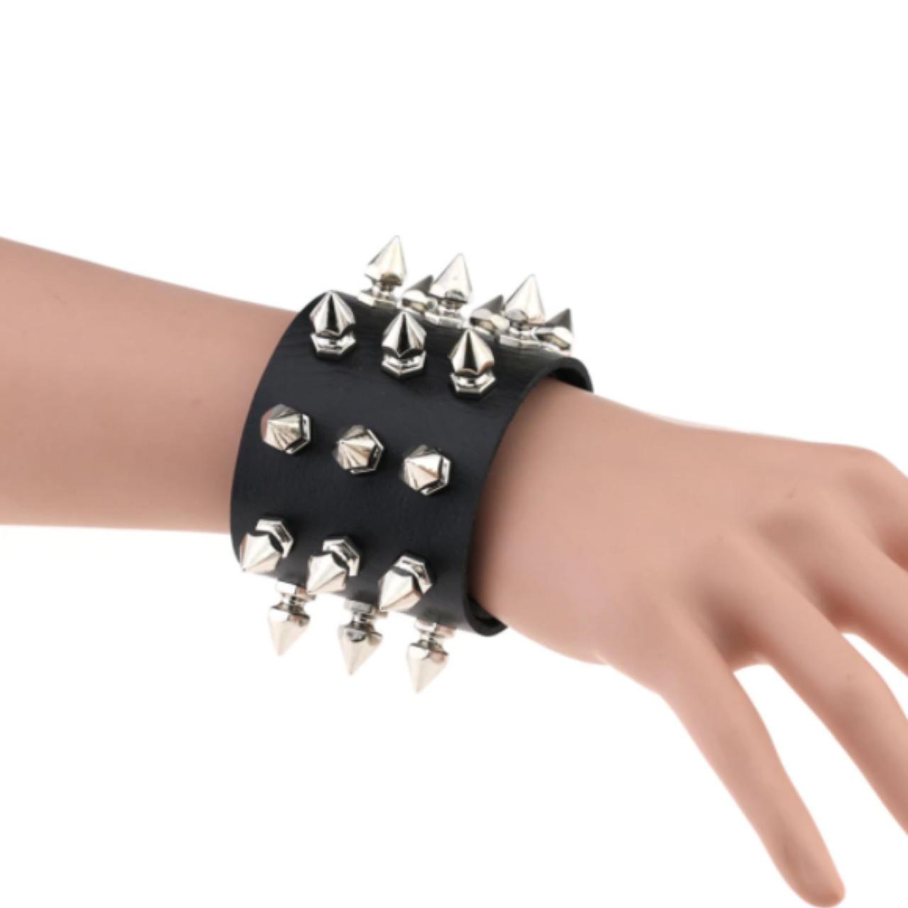 Punk Gothic Rock Cuspidal Spikes Bracelet Black... - Depop