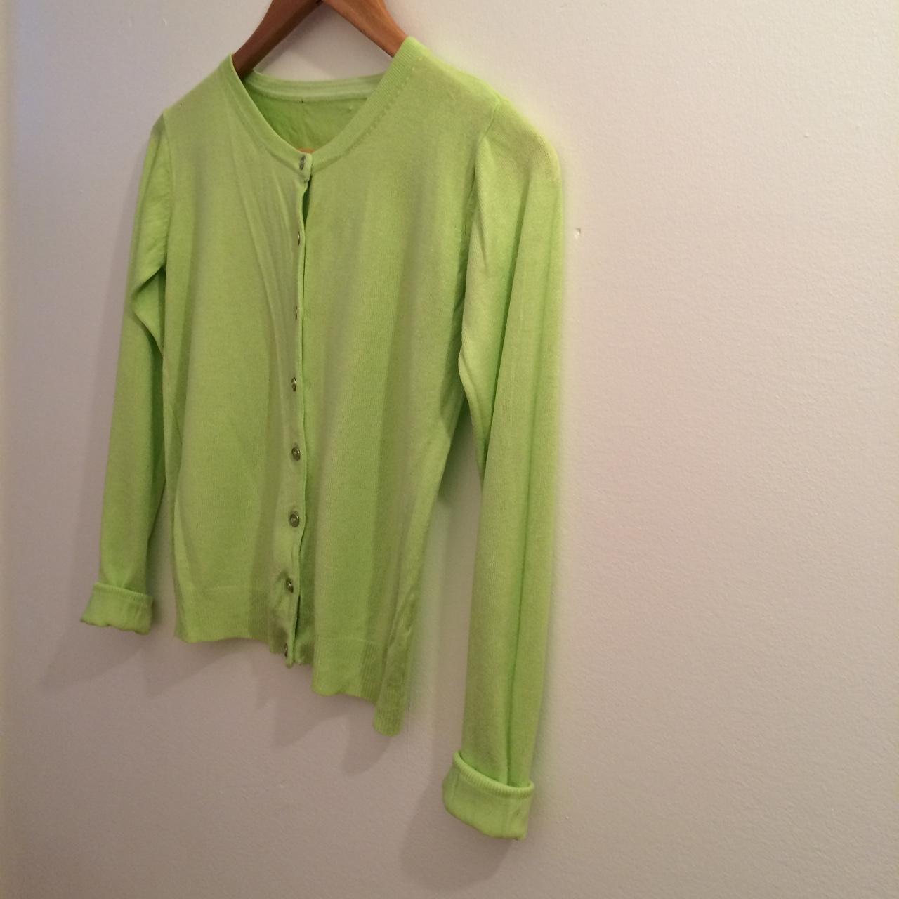 Atmosphere lime green cardigan worn a few times... - Depop