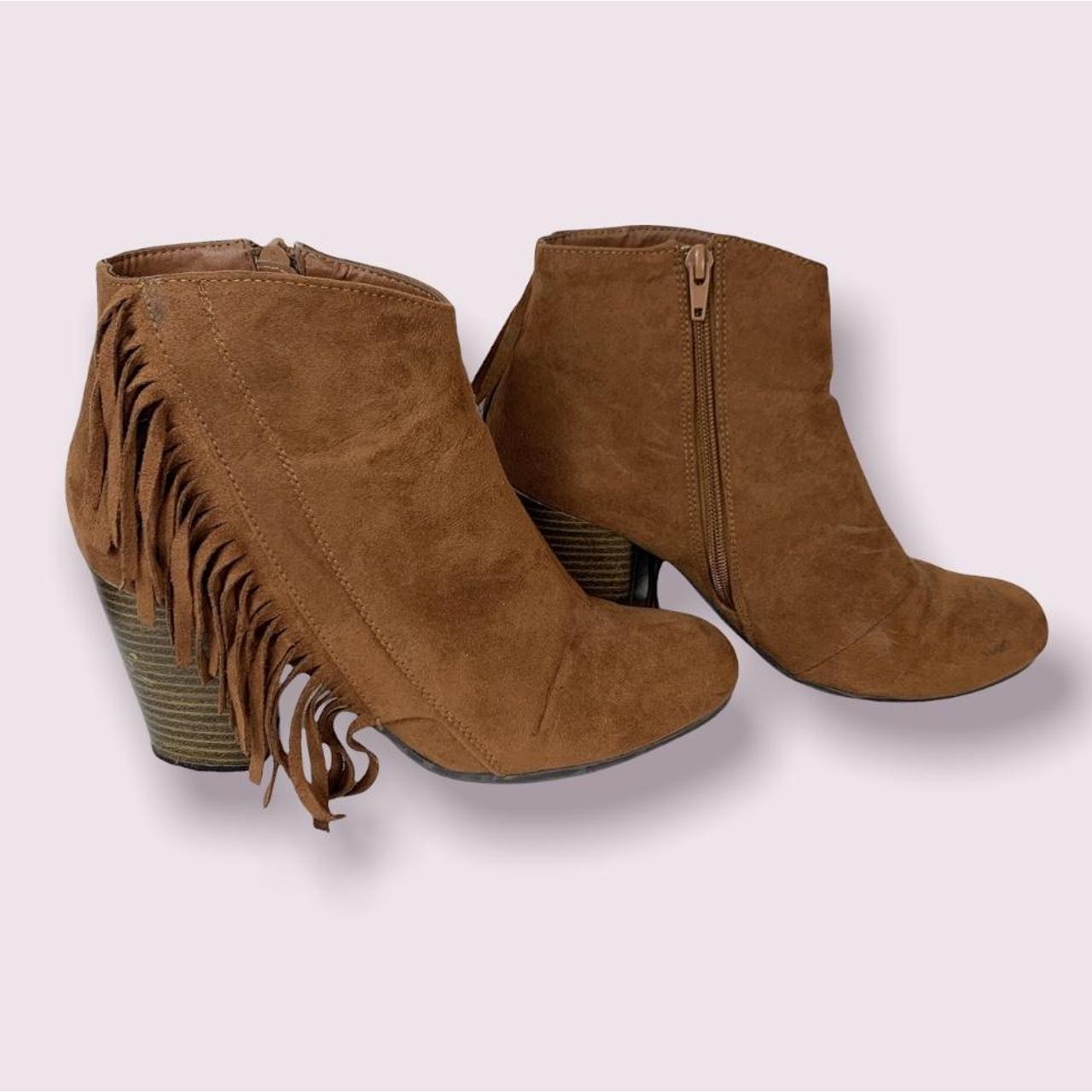 Fringe boho ankle booties in camel brown - Size 9 -... - Depop