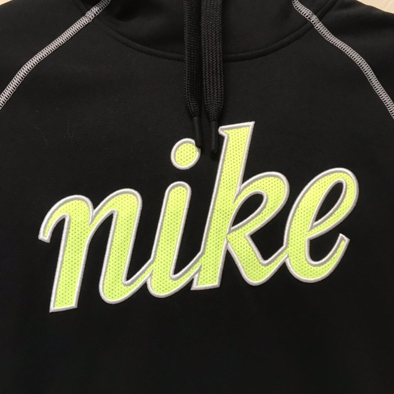 Nike cursive black hoodie sweatshirt with volt... - Depop