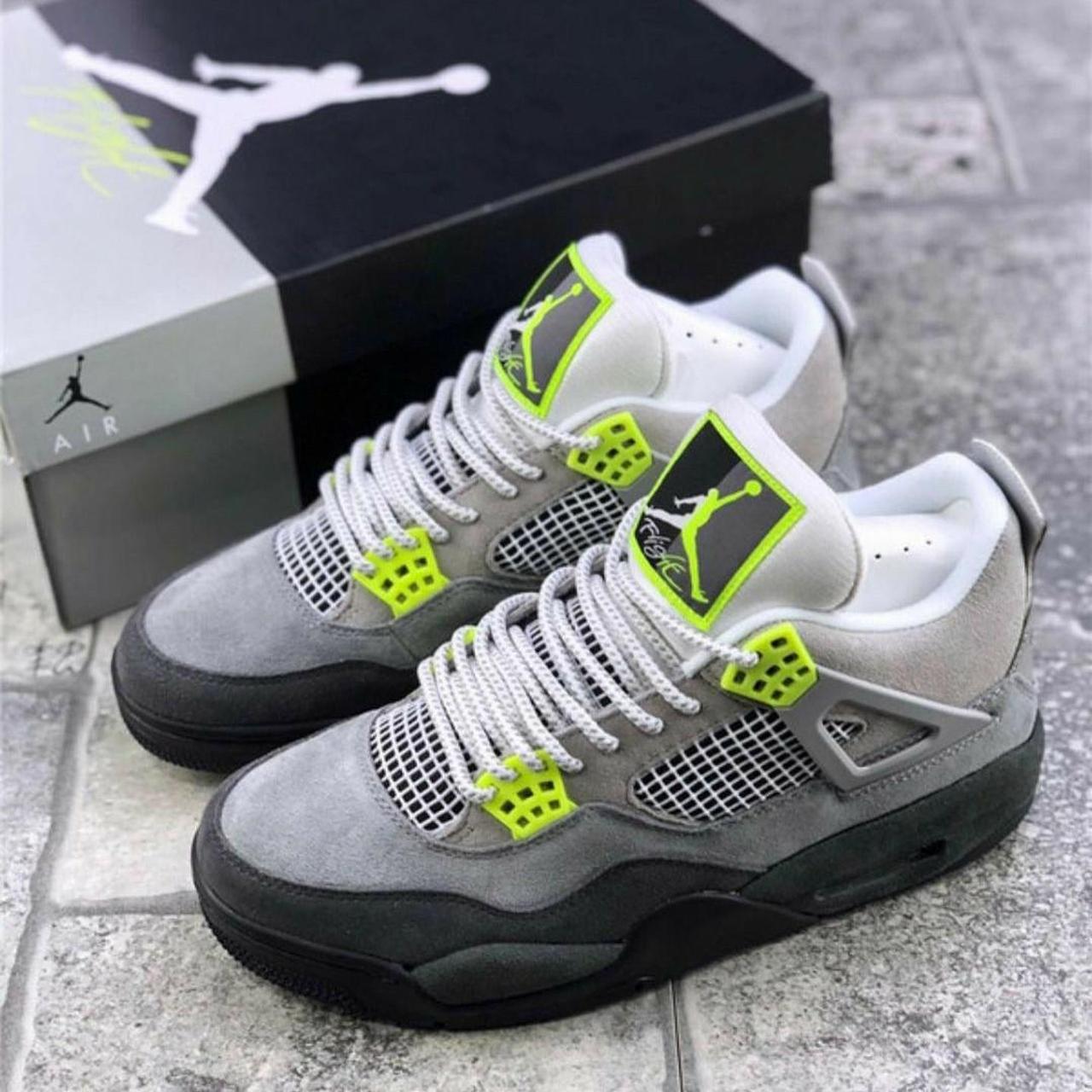 Jordan Men's Grey and Green Trainers | Depop