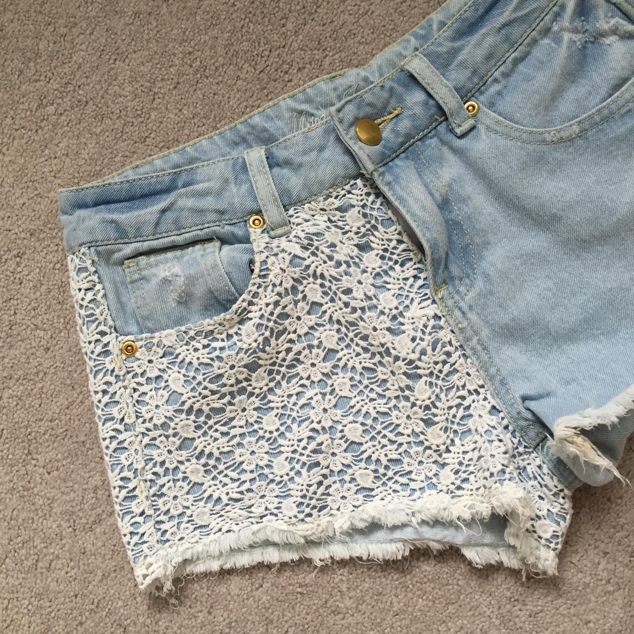 Denim lace shorts, never worn except to try on, size... - Depop