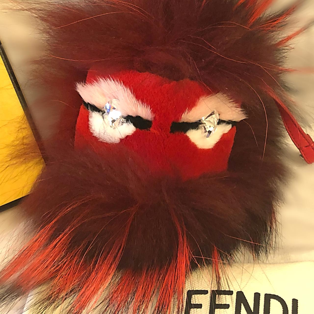 Authentic Fendi monster key chain pom Pom with red... | Depop