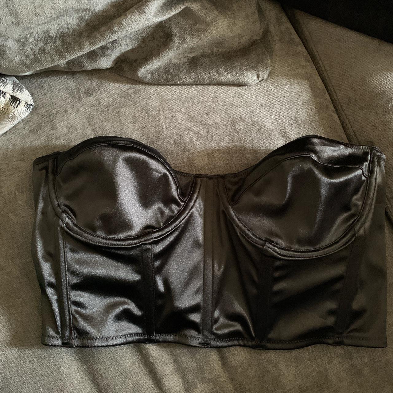 super cute black satin corset bra from missguided.... - Depop