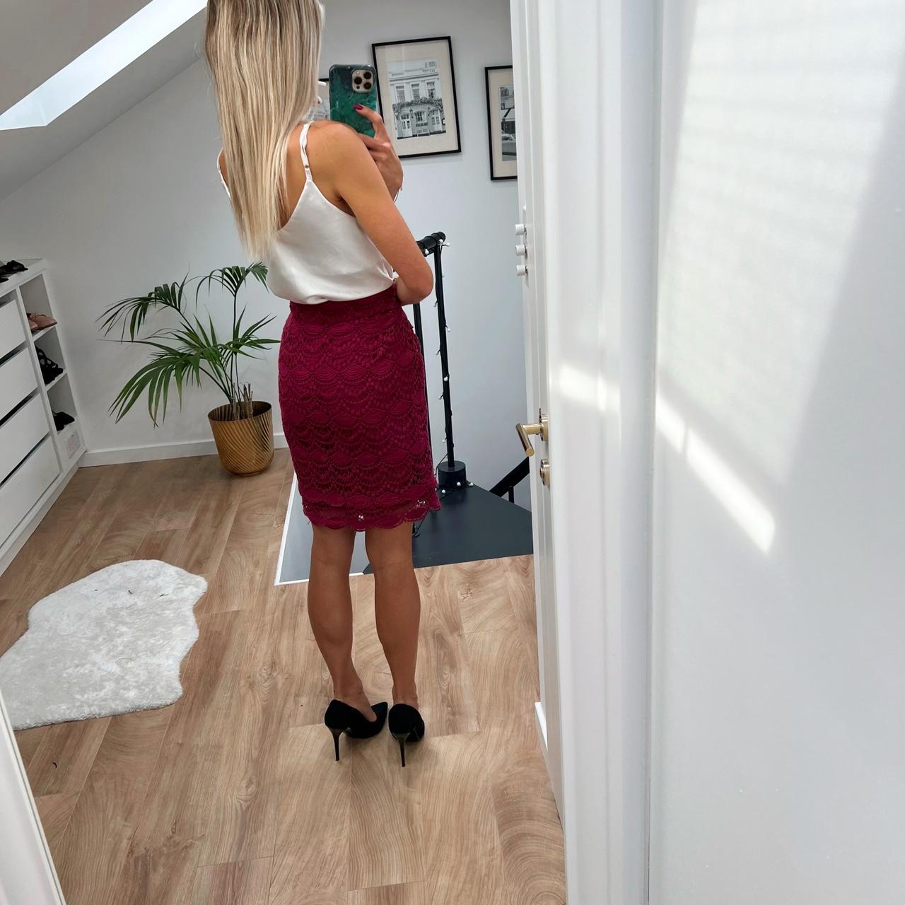 Aubin & wills Cotton Crochet Burgundy Red MIDI Mini... - Depop