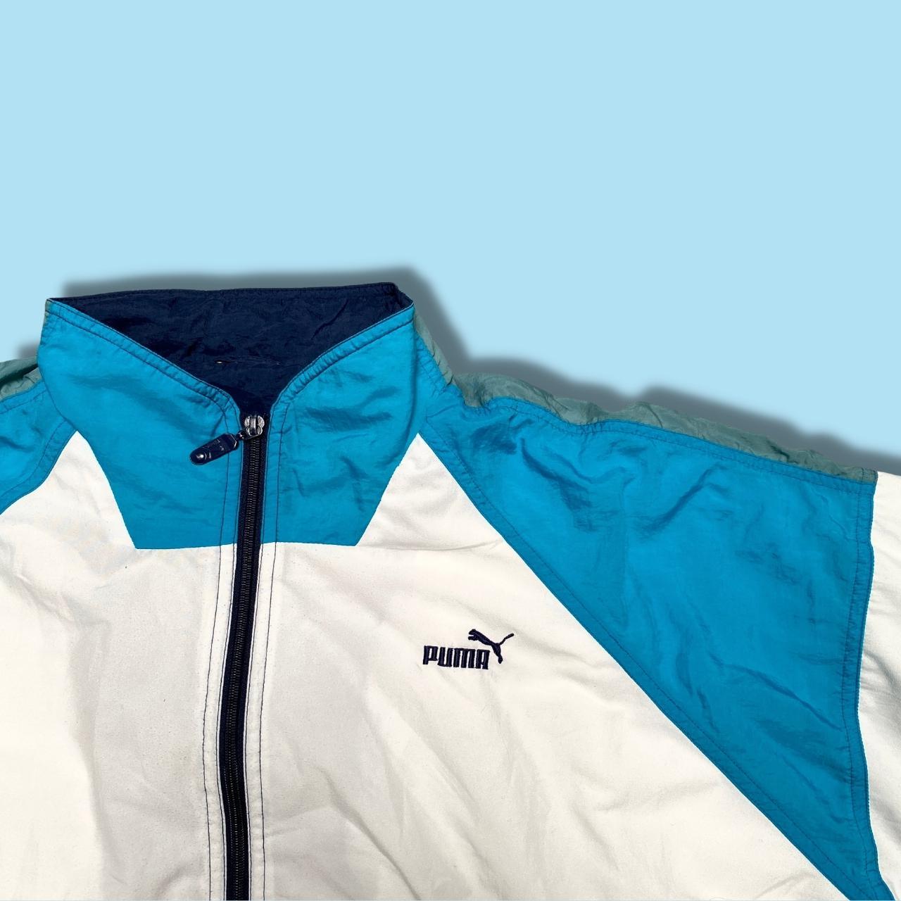 PUMA BLUE / WHITE TRACK JACKET Length - 67cm Pit to... - Depop