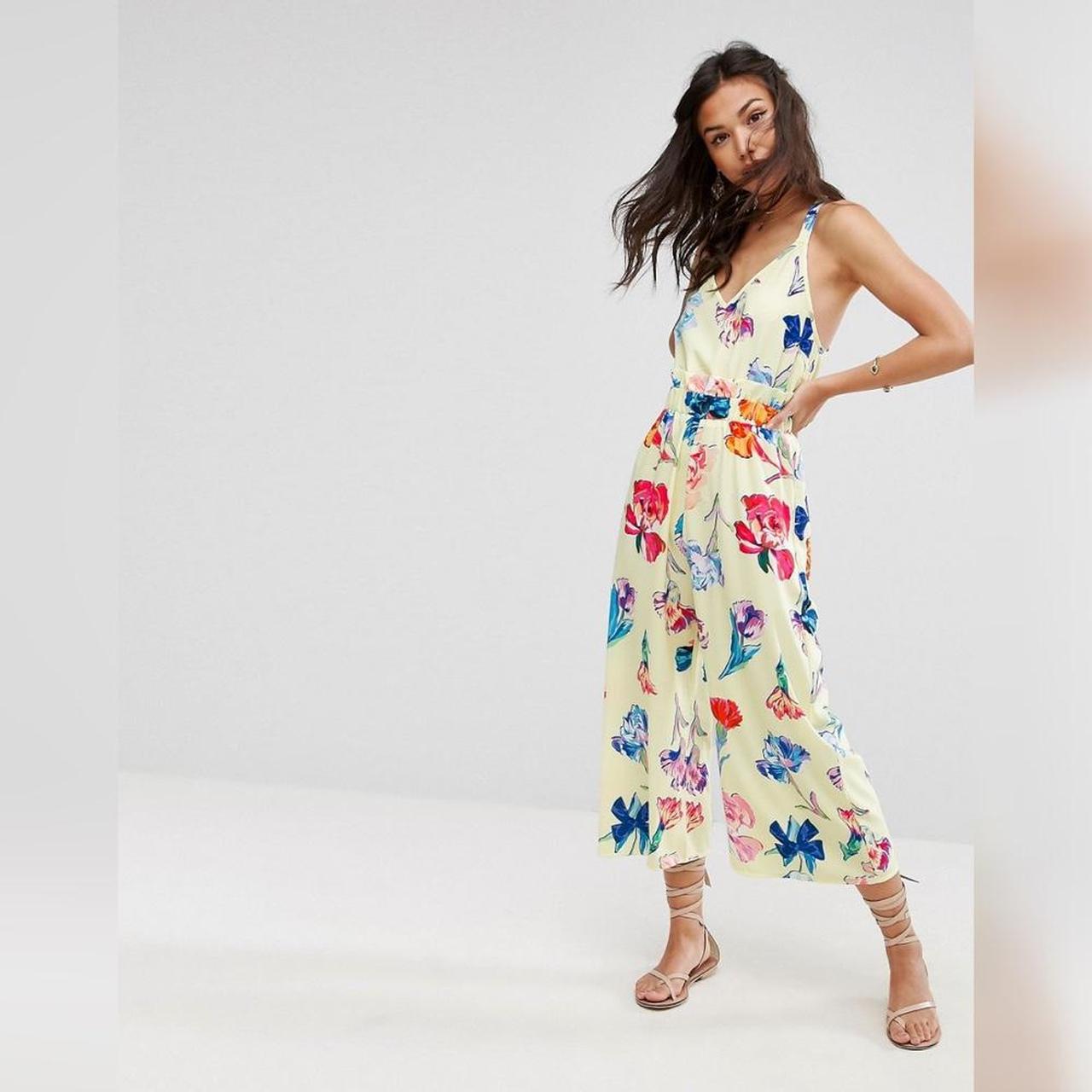 ASOS Women's Yellow and Cream Jumpsuit | Depop