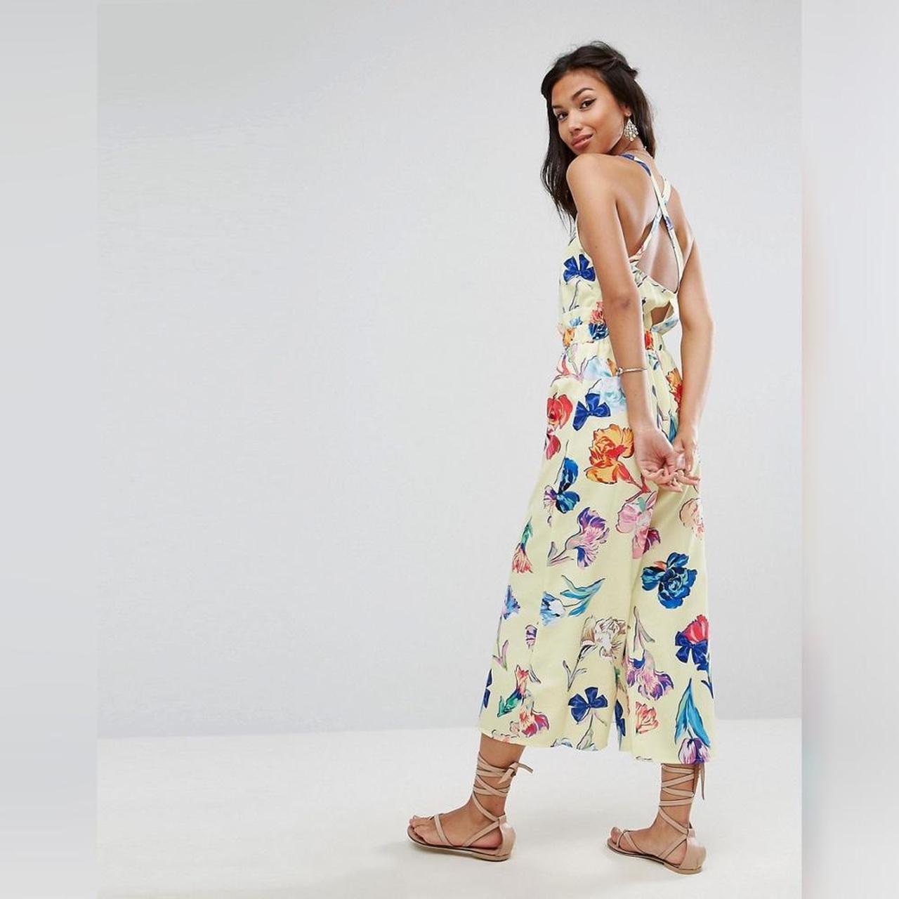 ASOS Women's Yellow and Cream Jumpsuit | Depop