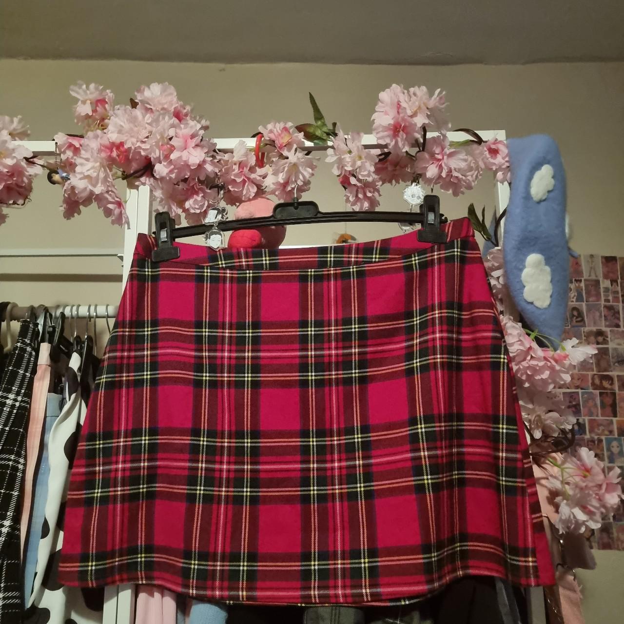 Red plaid mini skirt Size 16 Primark... - Depop