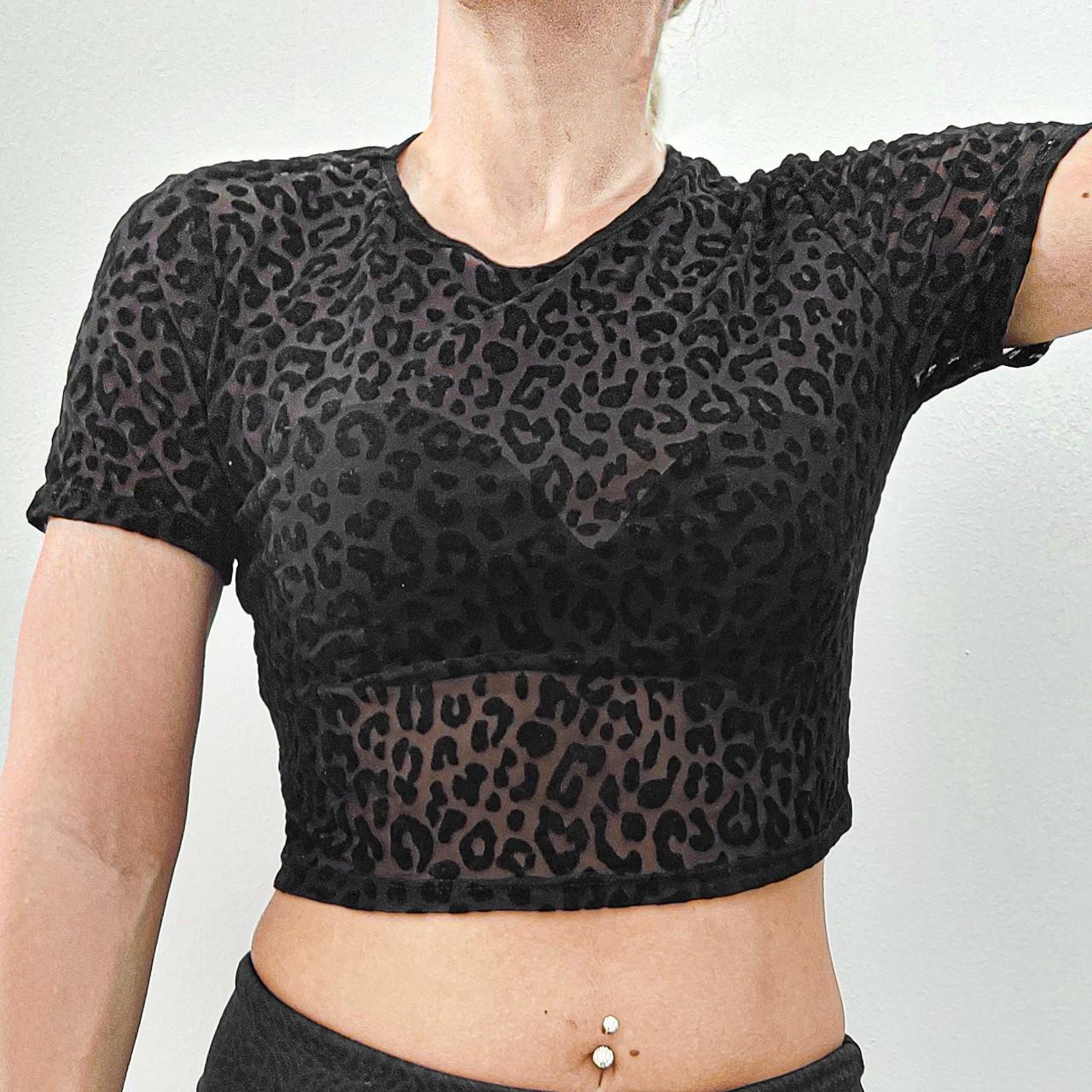 Sheer leopard black top streetwear street outgoing... - Depop