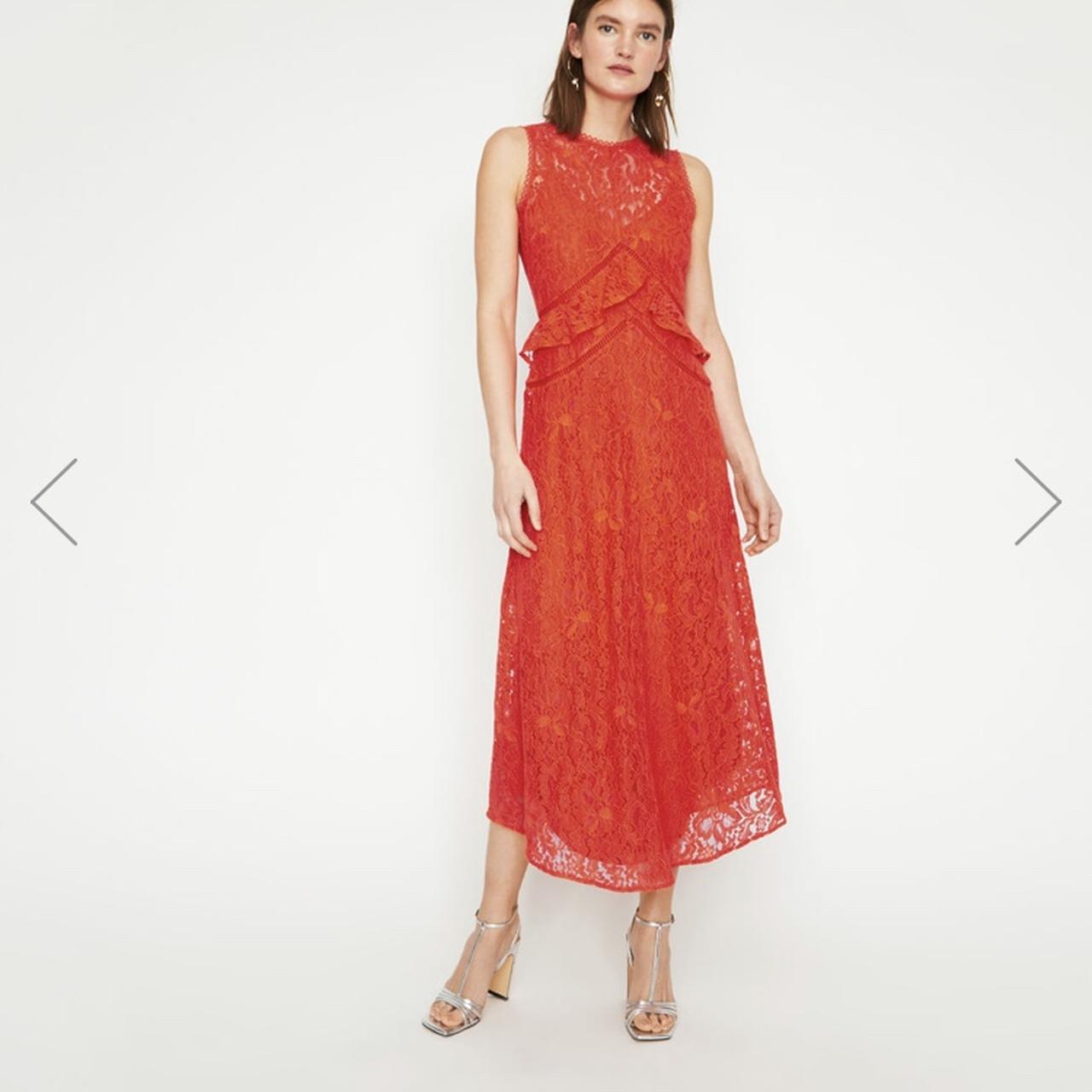 WAREHOUSE burnt orange, lace dress with frill... - Depop