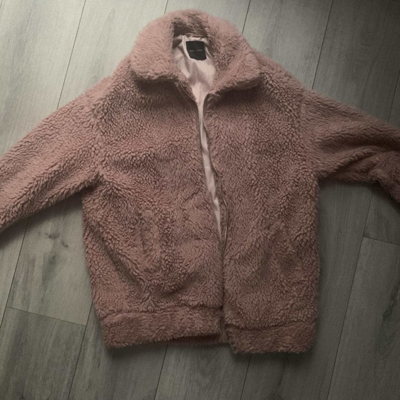 new look teddy bear fleece jacket in a pink / lilac... - Depop