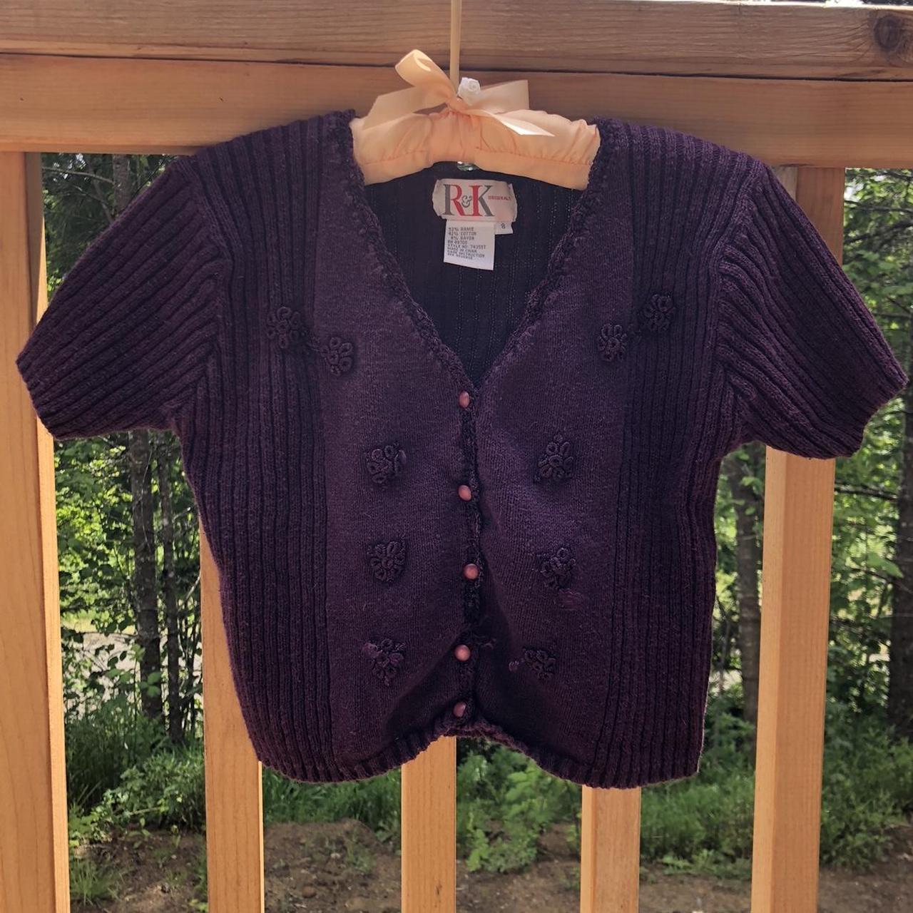 vintage cropped purple button up cardigan... - Depop