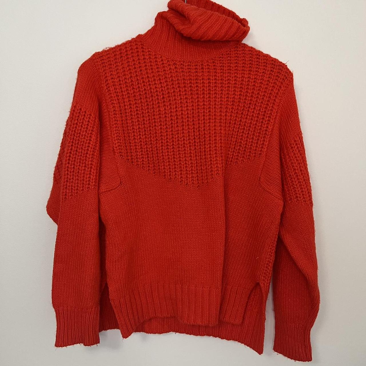 Mango Red Cable-knit Red Turtleneck Sweater... - Depop