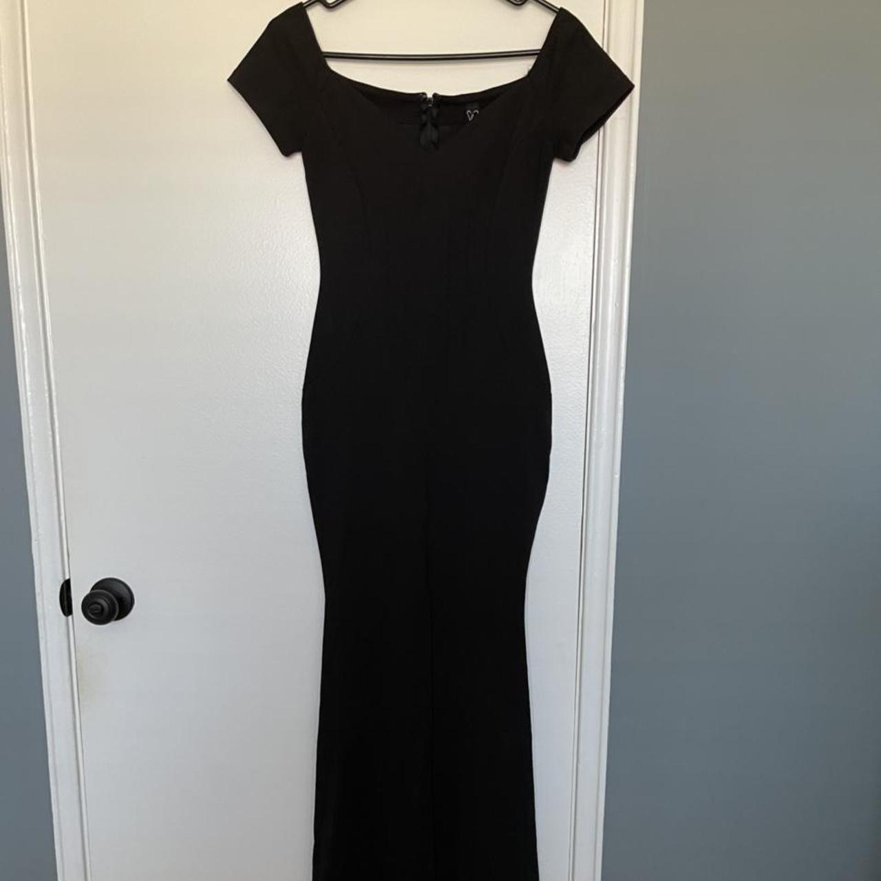 black prom dress with small detailing and slit in... - Depop