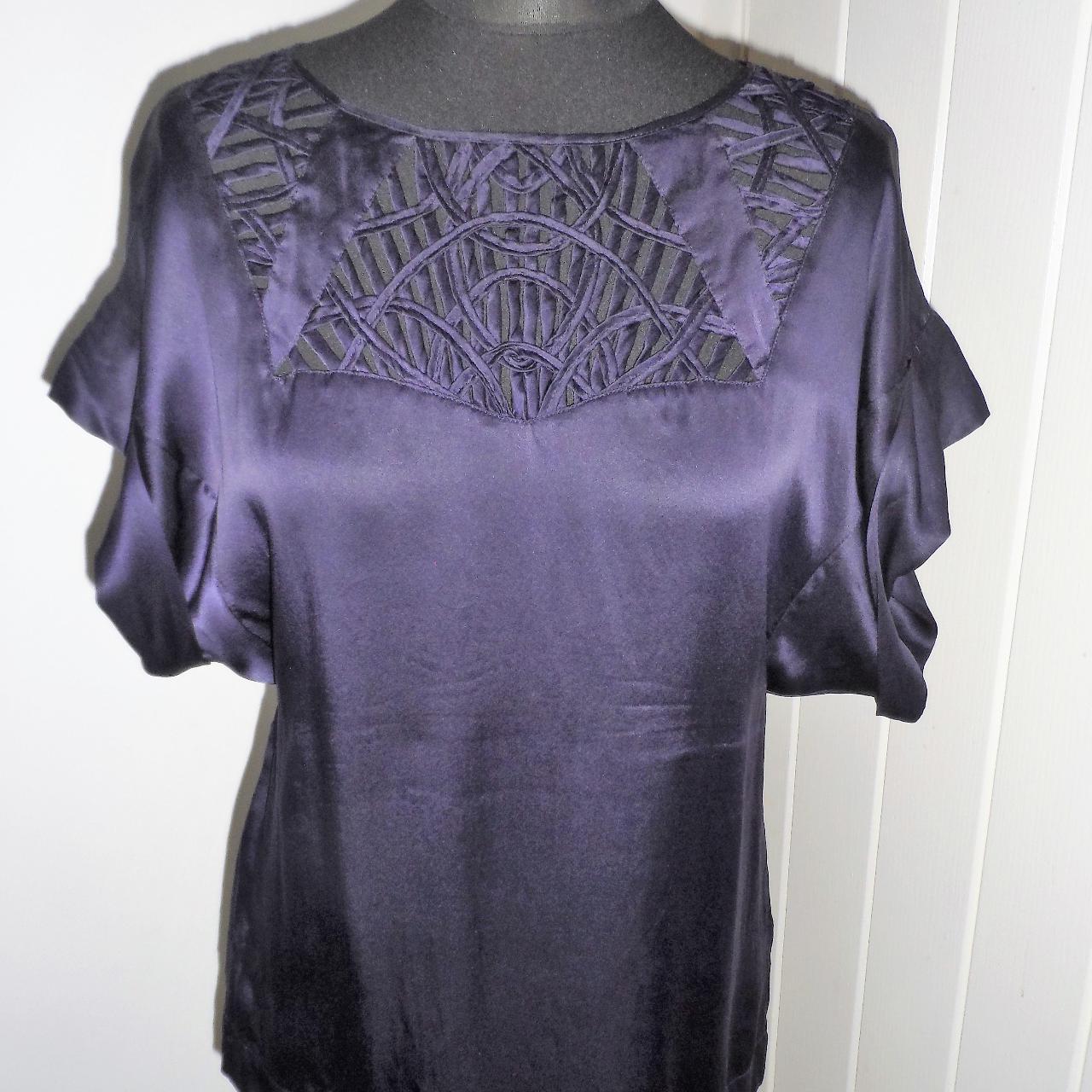 Warehouse purple silk lattice neckline blouse in... - Depop