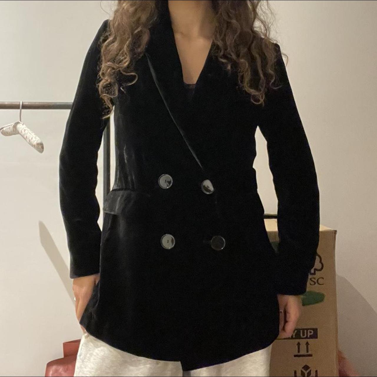 Massimo Dutti black velvet blazer coat jacket double... - Depop