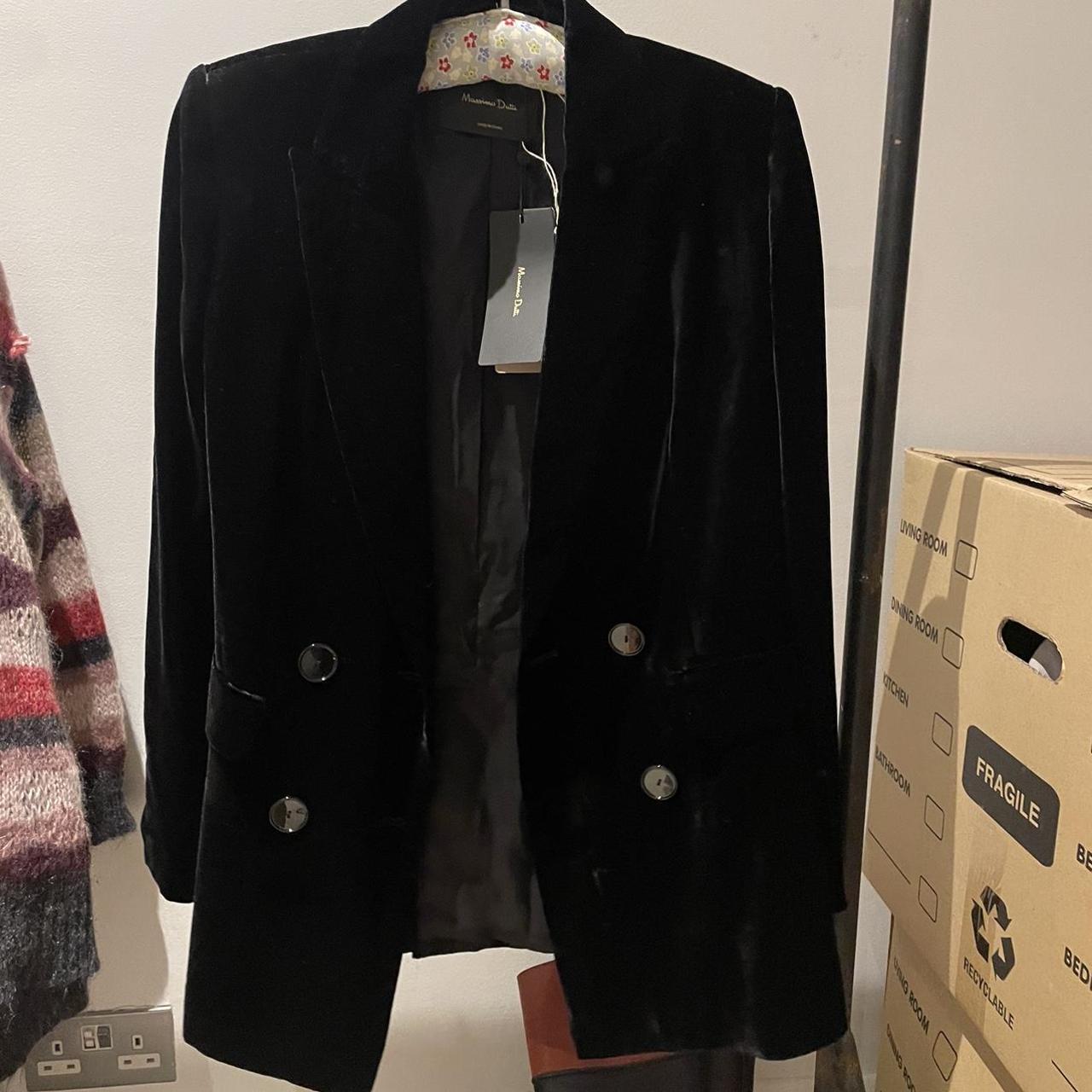 Massimo Dutti black velvet blazer coat jacket double... - Depop